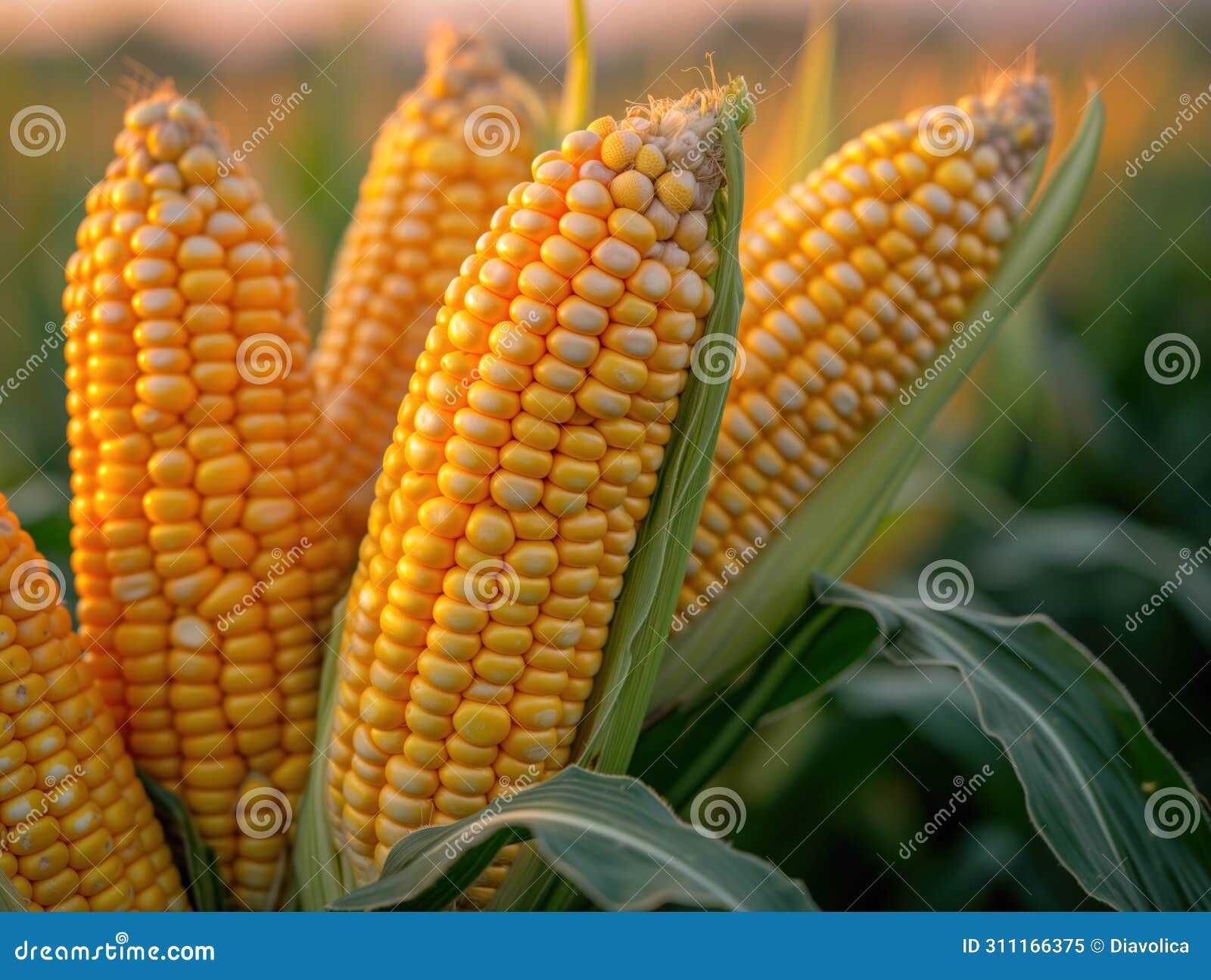 Heads of raw corn in field stock illustration. Illustration of corn ...