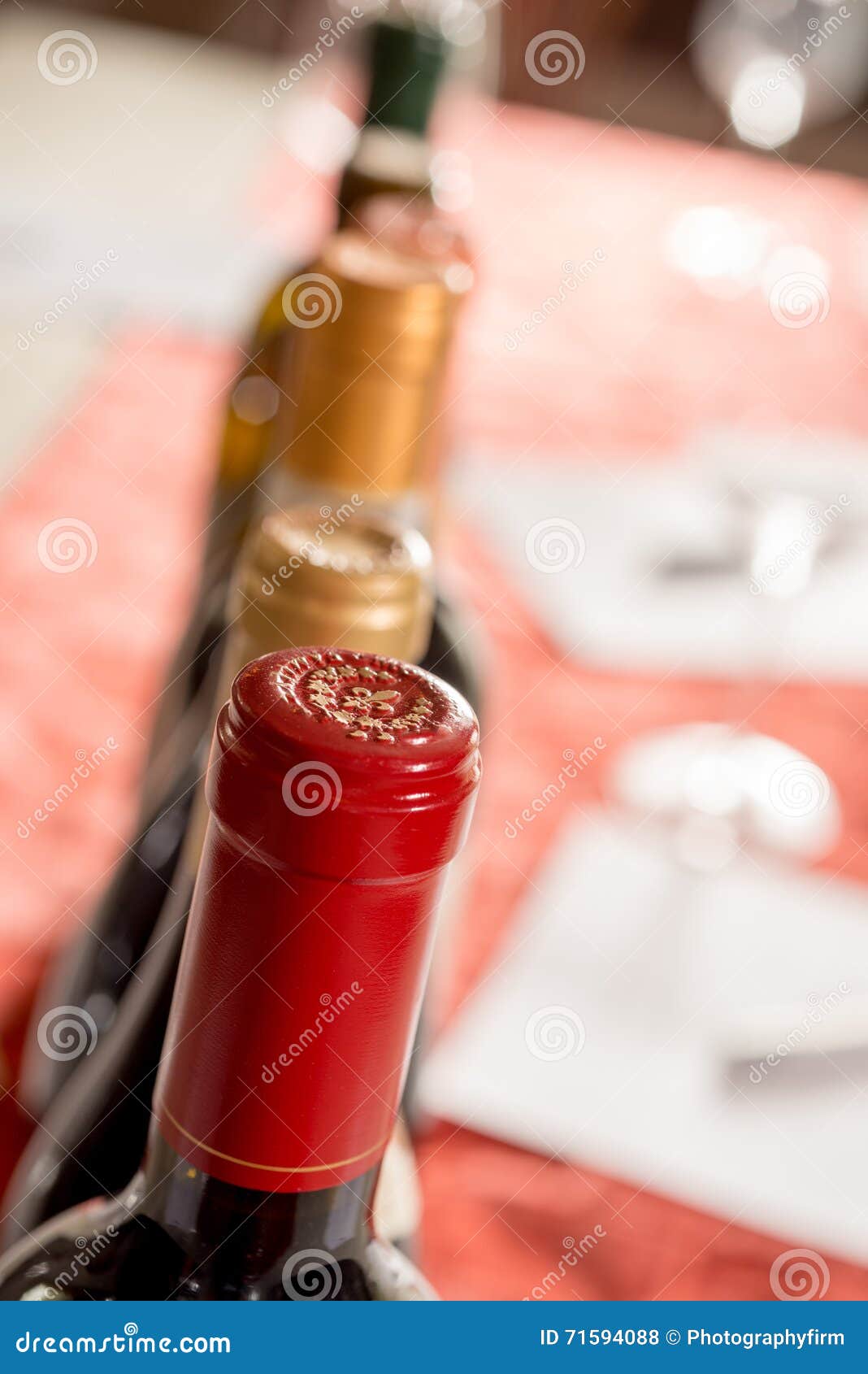 Heads of Sealed Bottles of Wine Stock Photo - Image of elegance ...