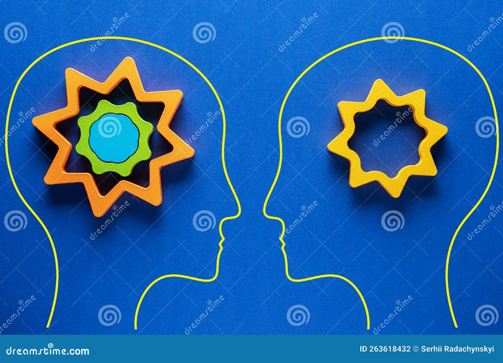 Heads of Two People with Colourful Shapes of Abstract Brain for Concept ...