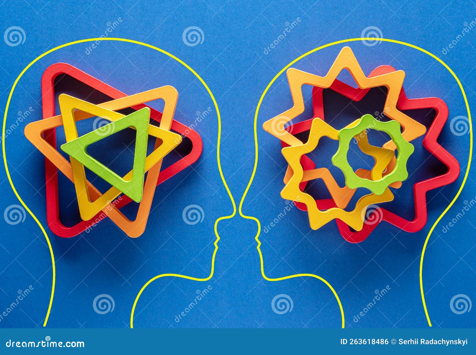 Heads of Two People with Colourful Shapes of Abstract Brain for Concept ...
