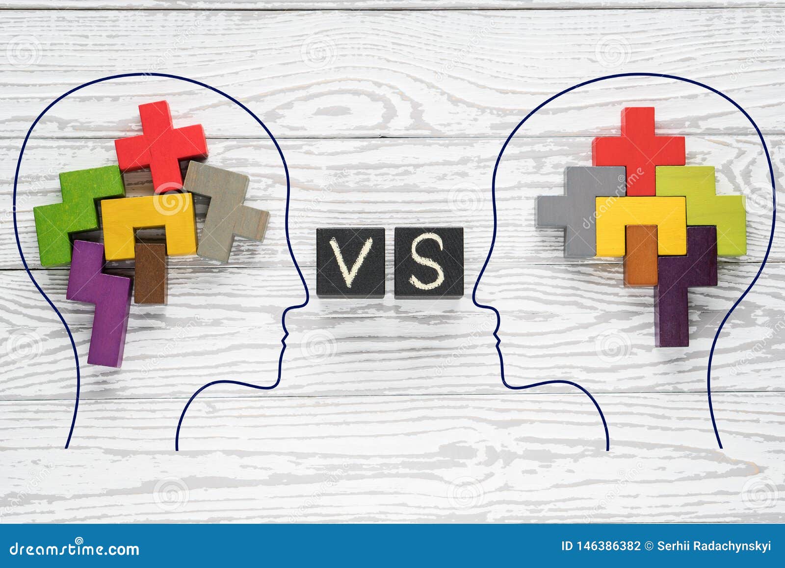 Heads Of Two People With Colourful Shapes Of Abstract Brain For Concept ...