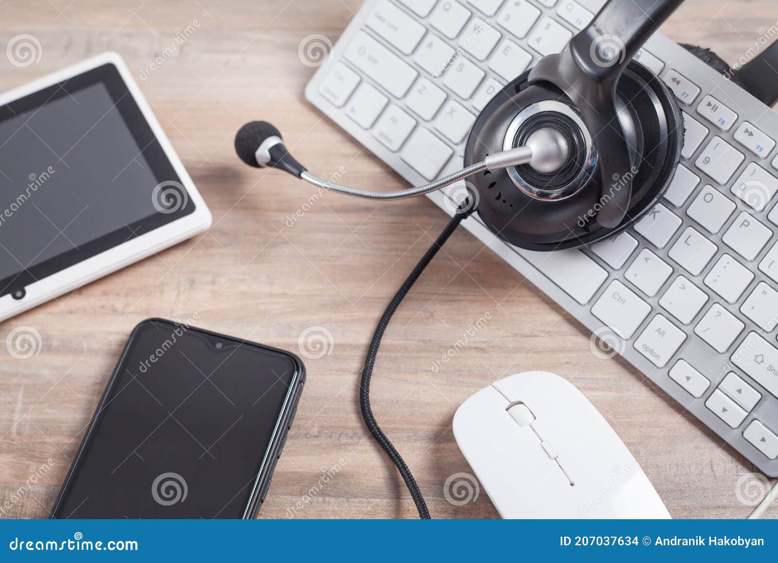 Headset on the Computer Keyboard. Call Center Stock Photo - Image of ...