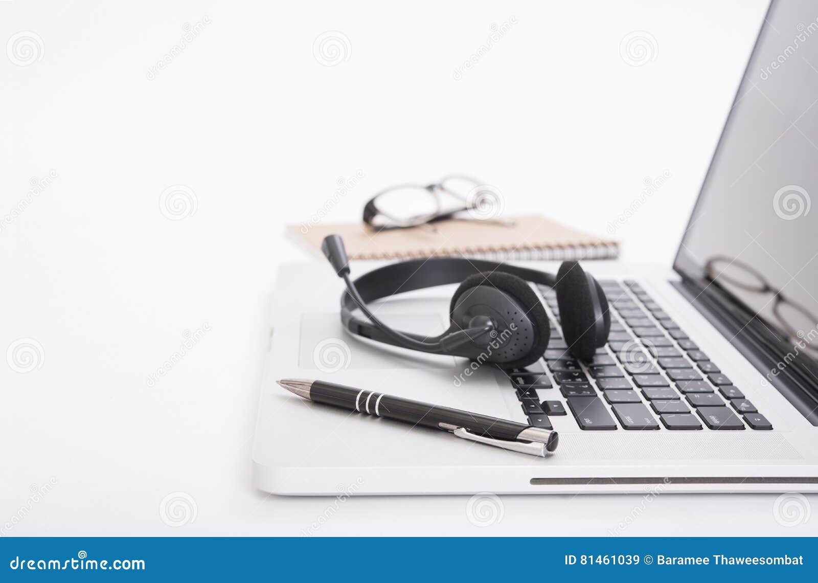 Headset and Computer Laptop, Call Center Support and Customer Stock ...