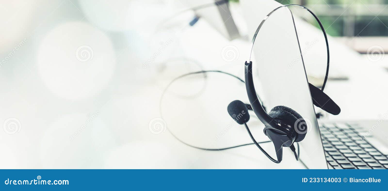 Headset and Customer Support Equipment at Call Center Ready for ...