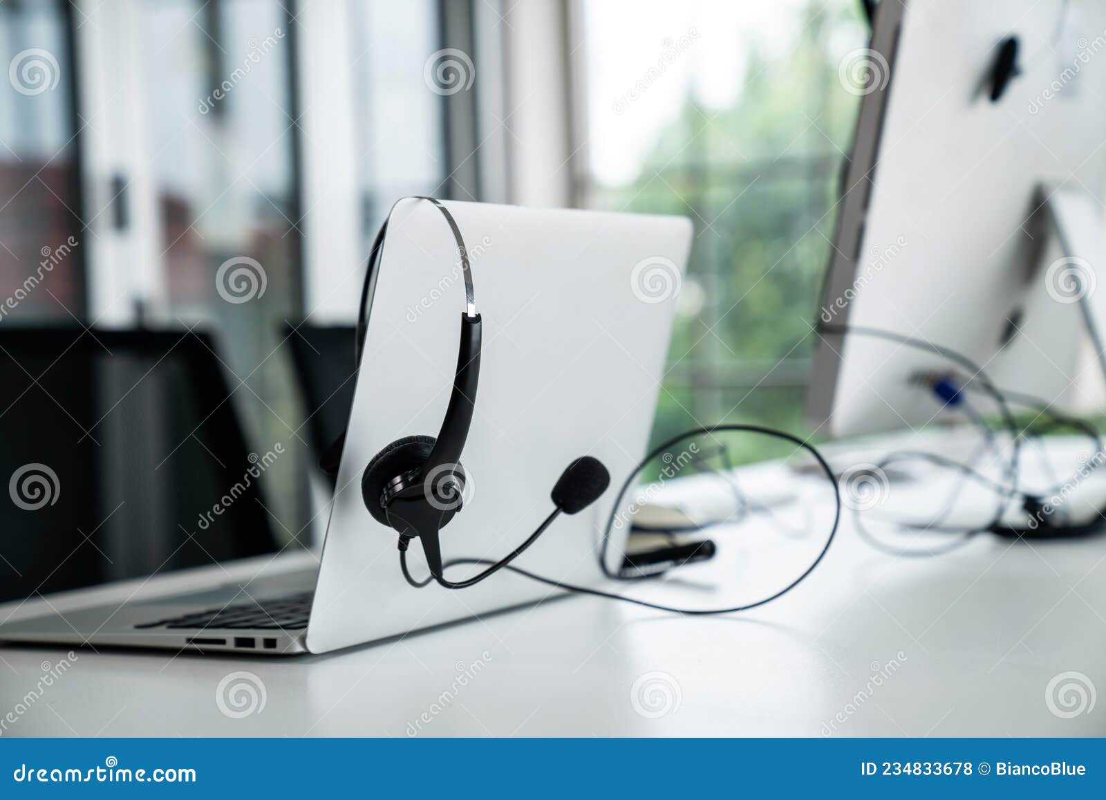 Headset and Customer Support Equipment at Call Center Ready for ...