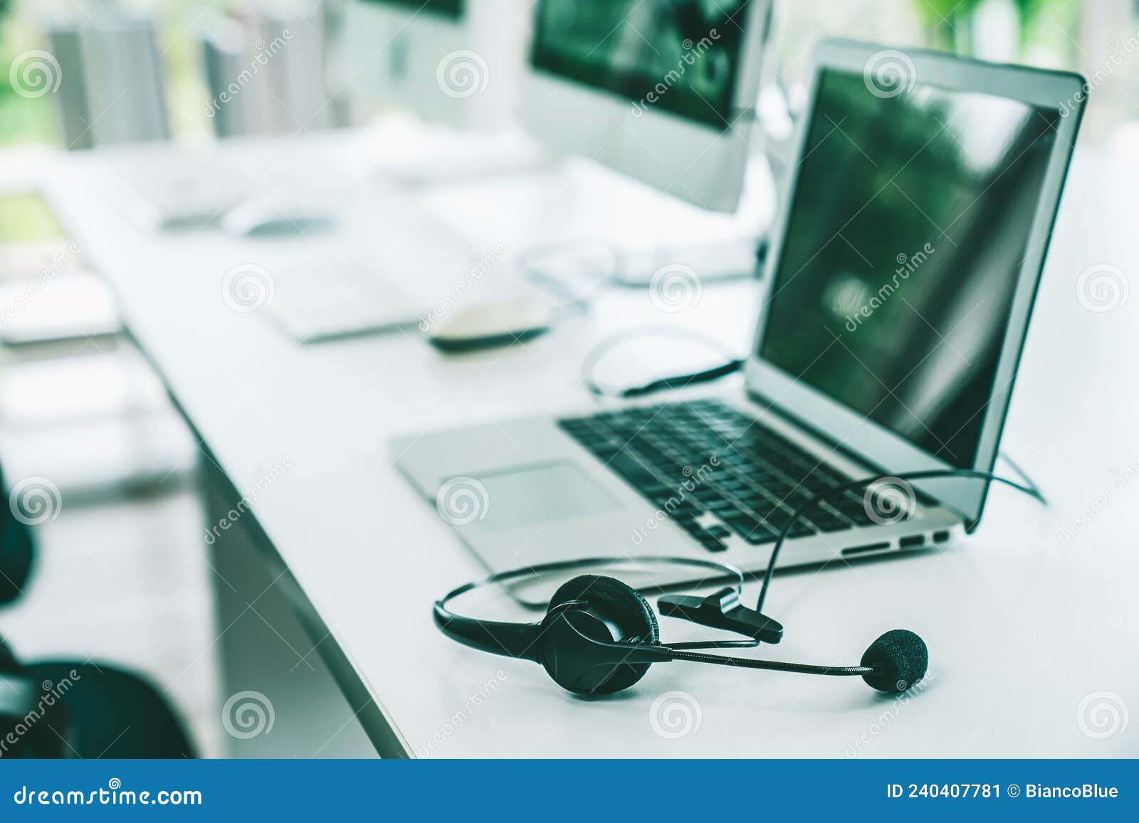 Headset and Customer Support Equipment at Call Center Ready for ...