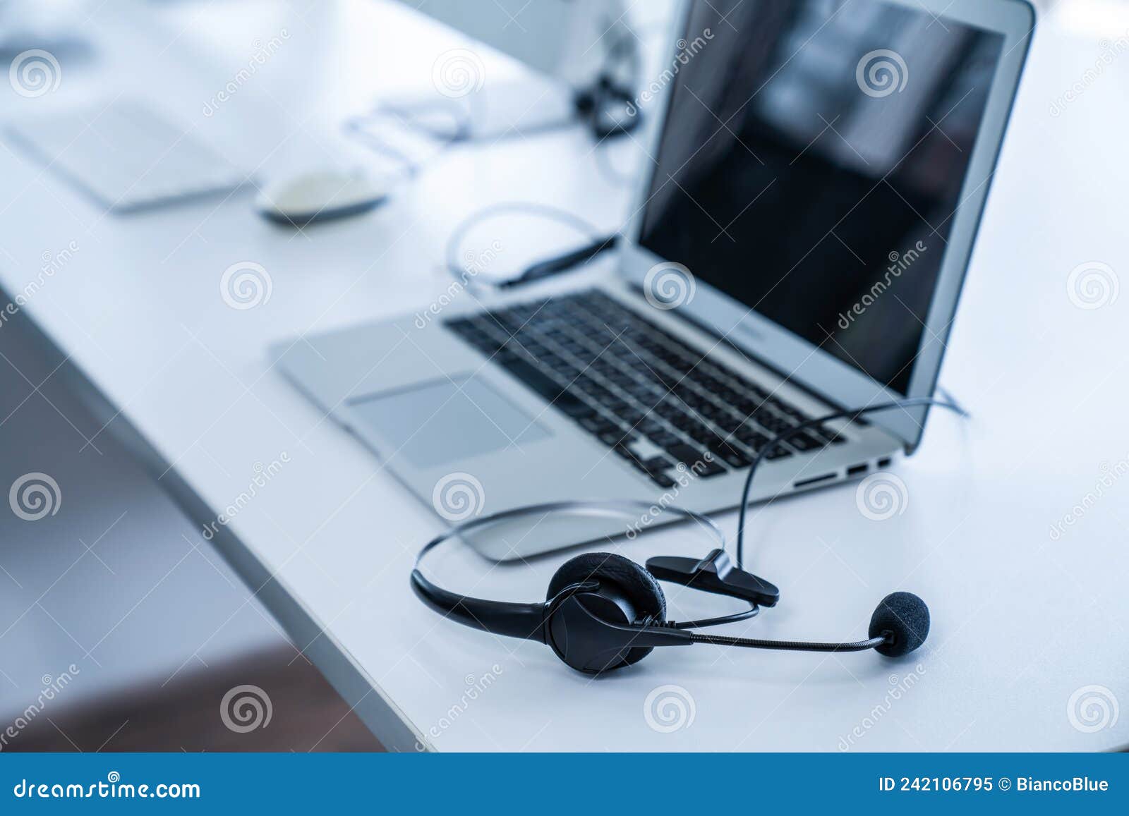 Headset and Customer Support Equipment at Call Center Ready for ...