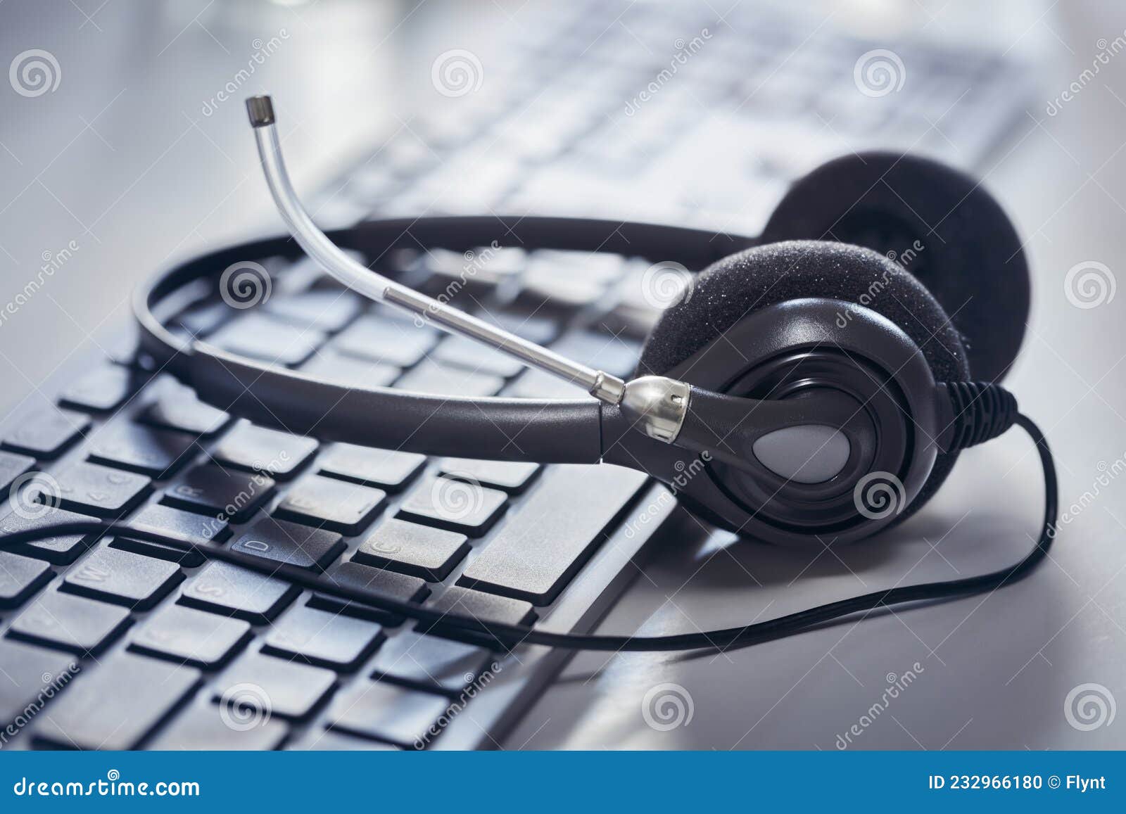 Headset on a Desktop Computer Keyboard Background Stock Photo - Image ...