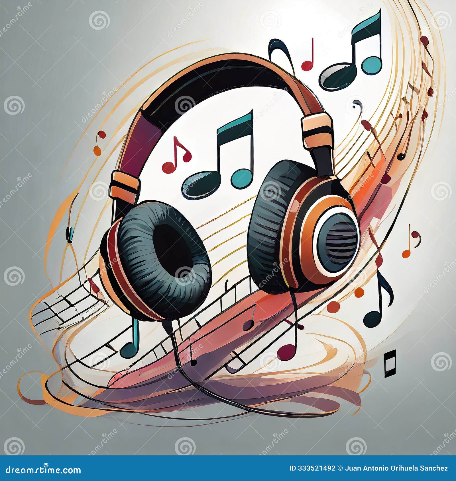 Headset Encircled by Floating Musical Notes in the Air Stock ...