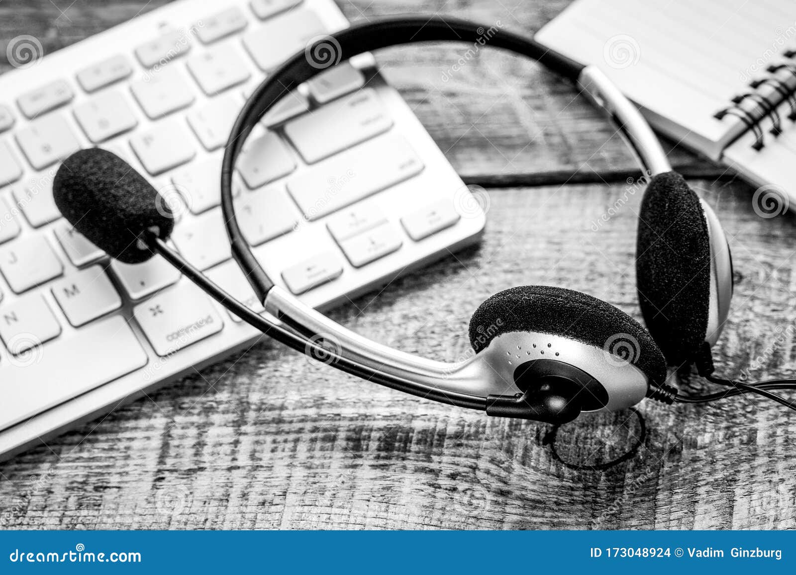Headset and Keyboard on Workdesk for Call Center Concept Editorial ...