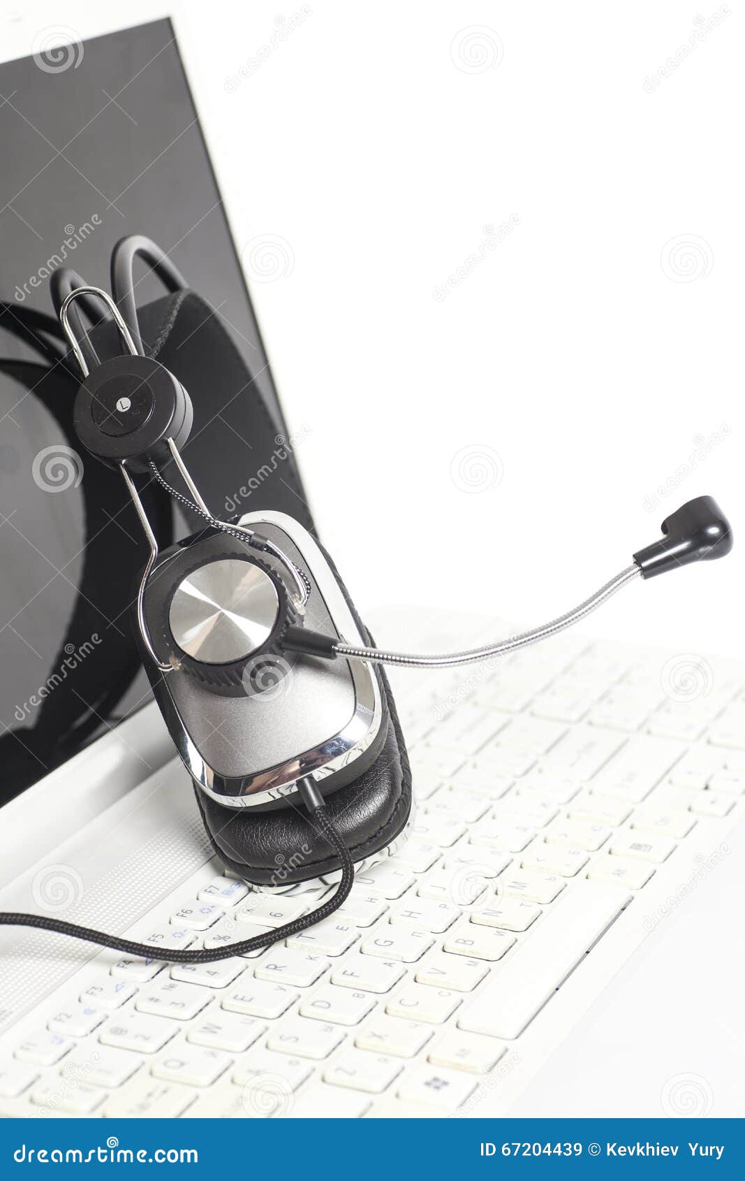 Headset on Laptop Computer Keyboard. Stock Image - Image of phone ...