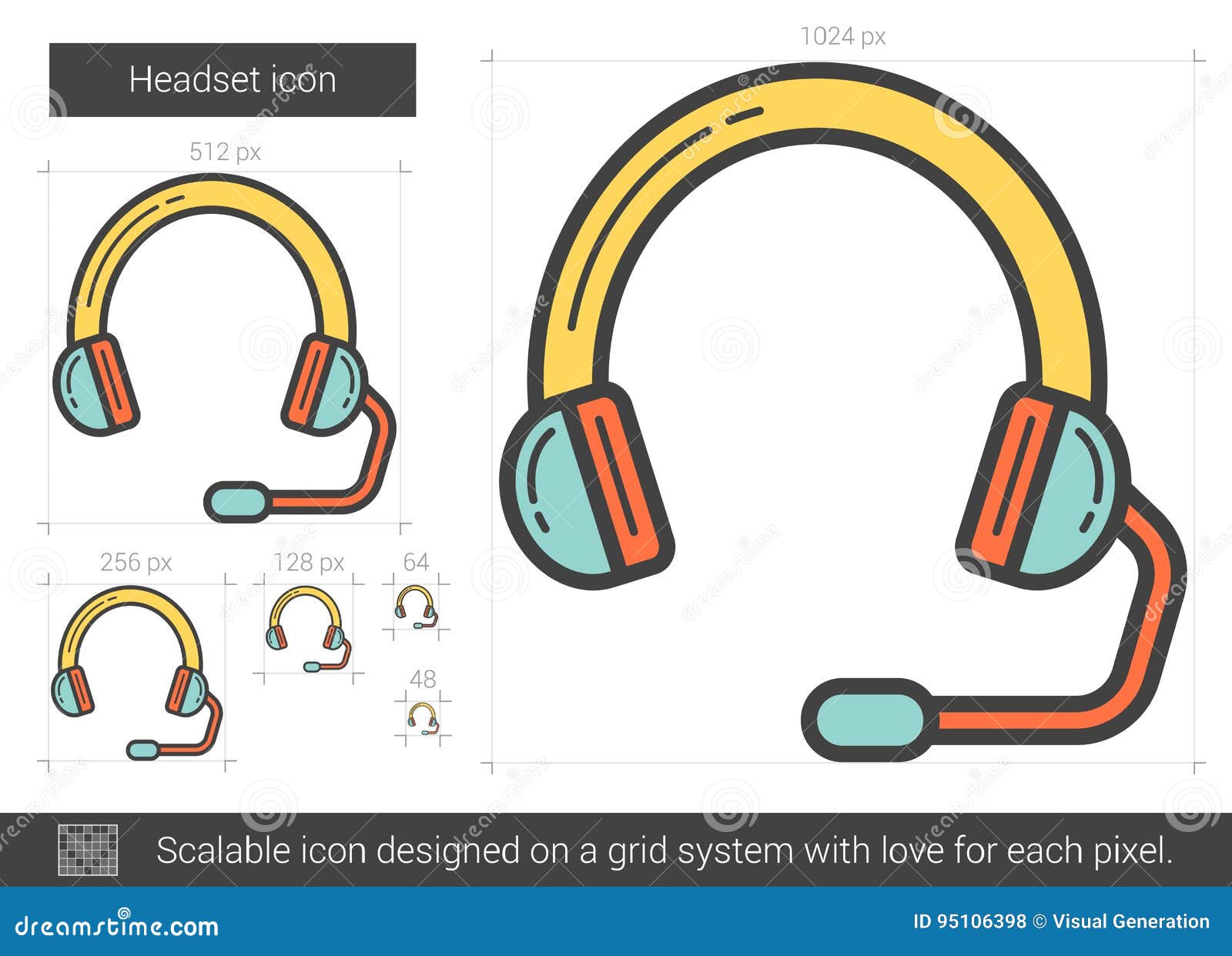 Headset line icon. stock vector. Illustration of icon - 95106398