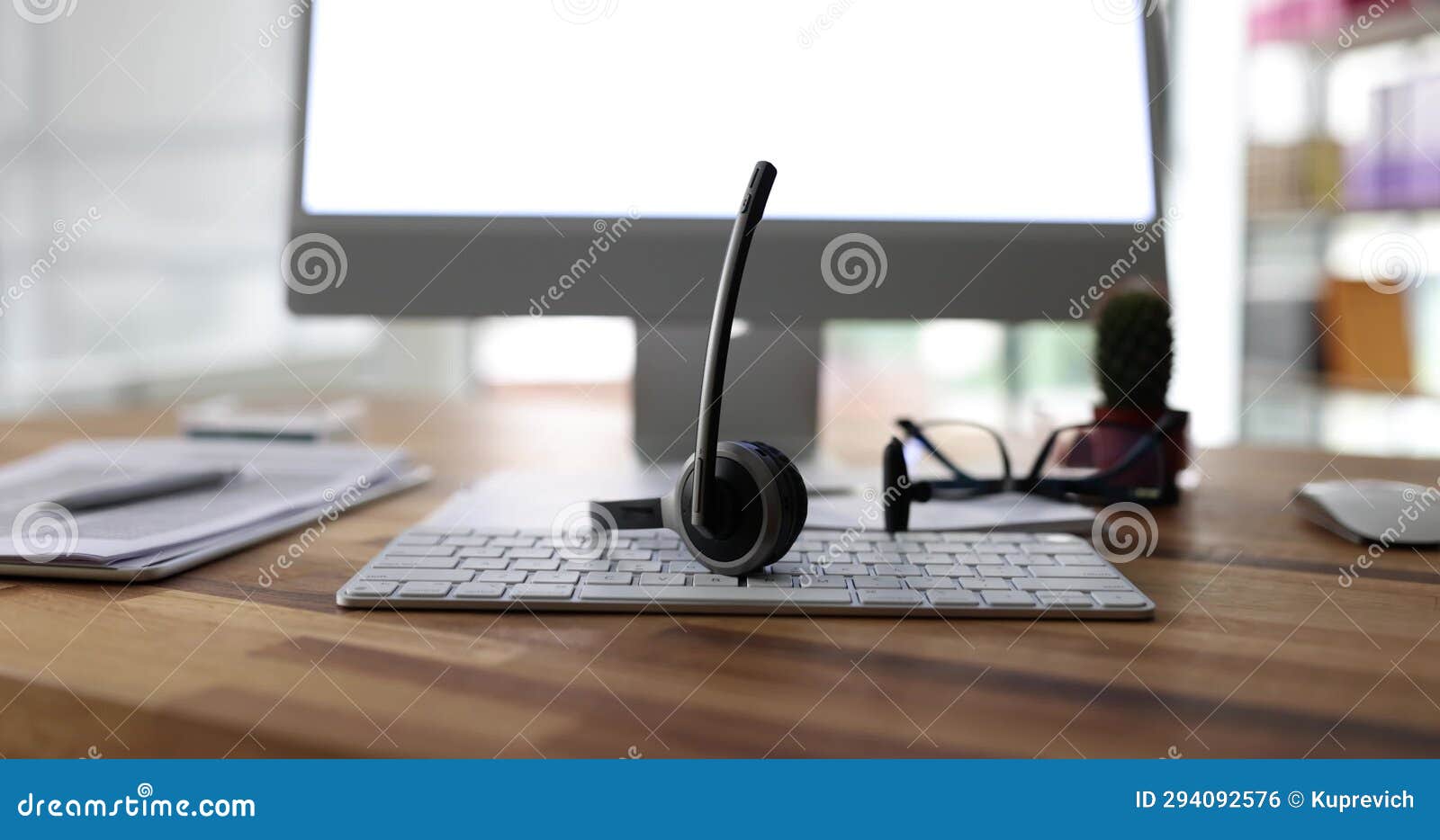 Headset with Microphone on Computer Keyboard Stock Footage - Video of ...