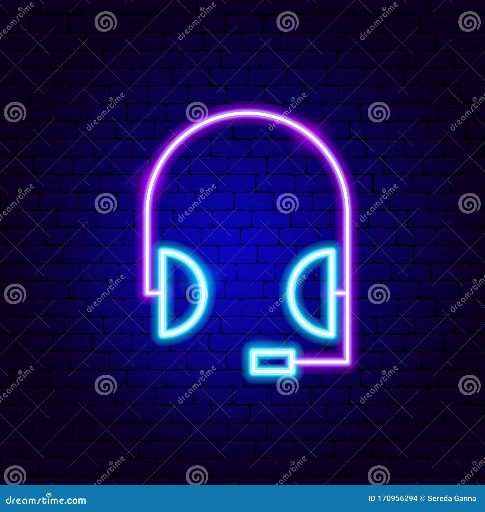 Headset Neon Sign stock vector. Illustration of handset - 170956294