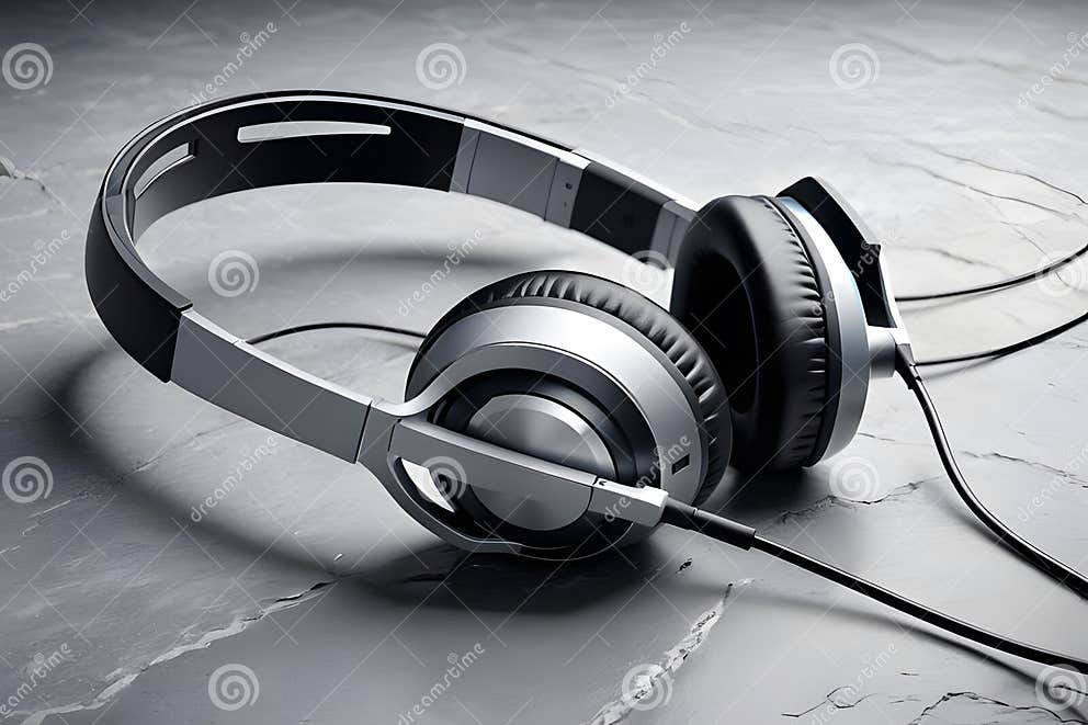 Headset Placed on a Textured Gray Stone Surface with a Blurred ...