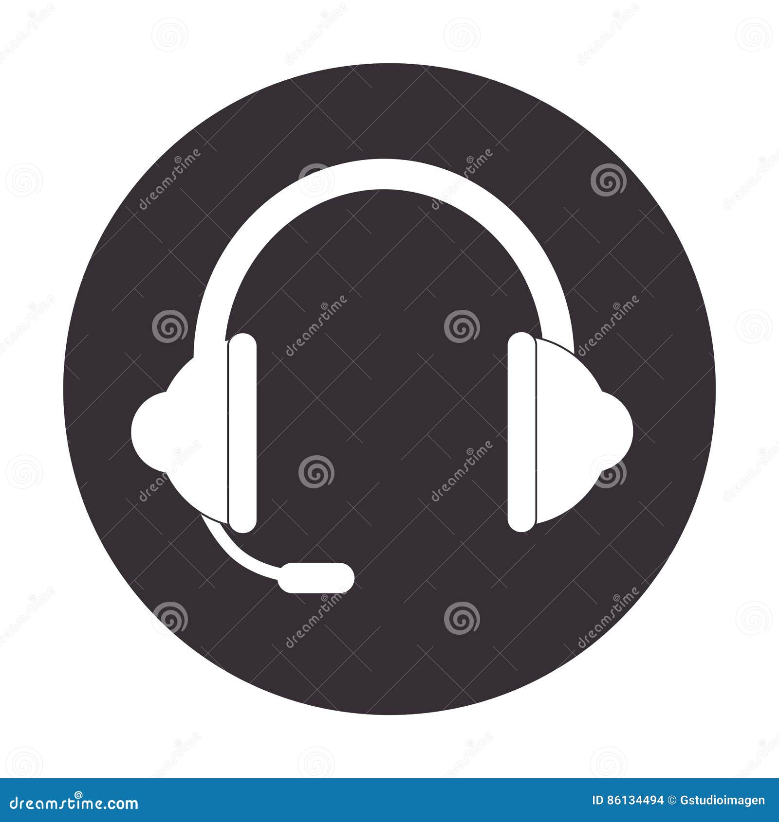 Headset Stereo Sound in Round Frame Stock Vector - Illustration of ...