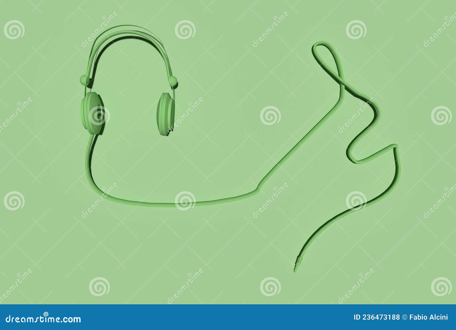 Headset with Wire Over Green Background Stock Illustration ...