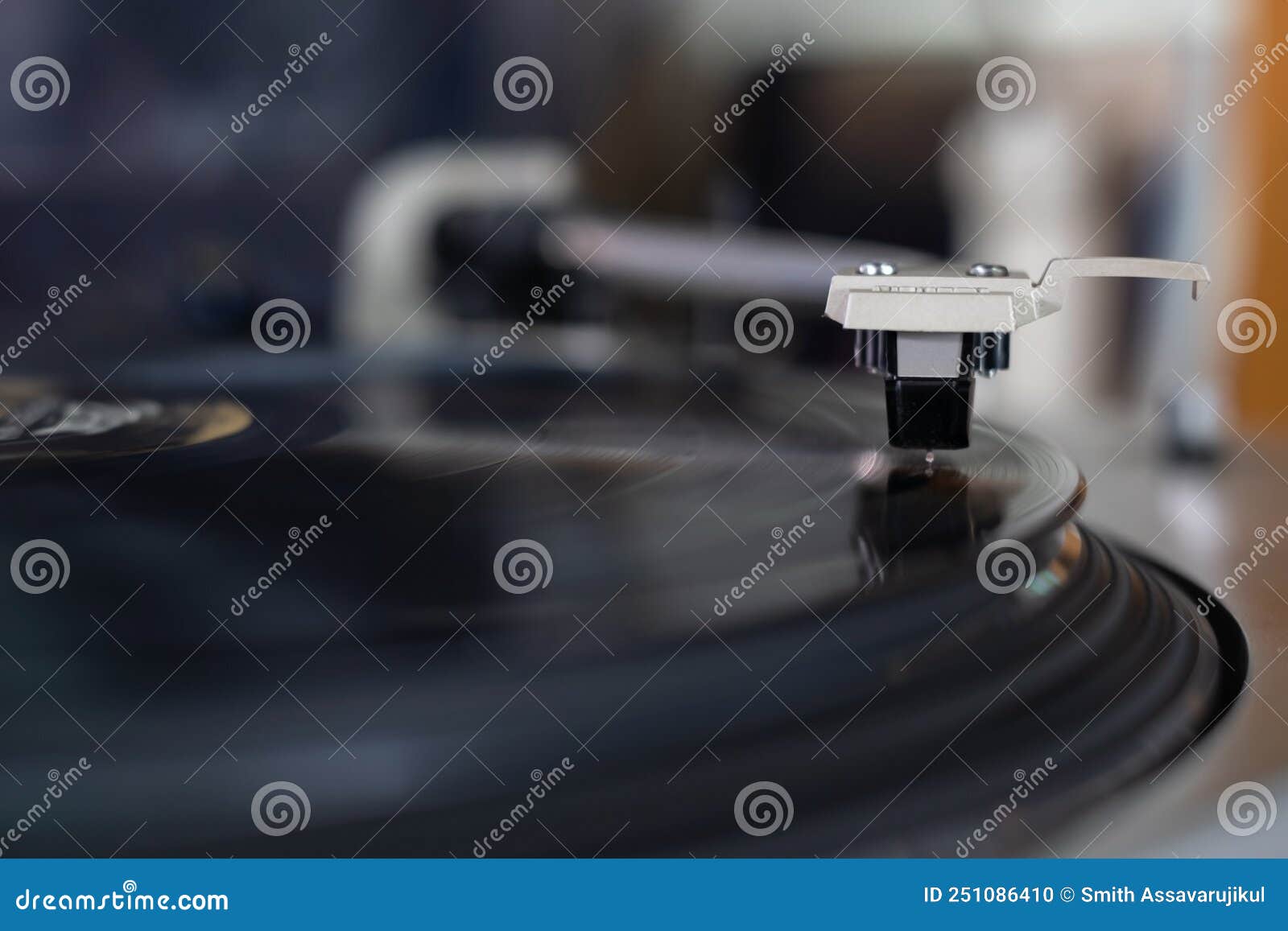 The Headshell and Stylus of Classic Vintage Vinyl Record Player Playing ...