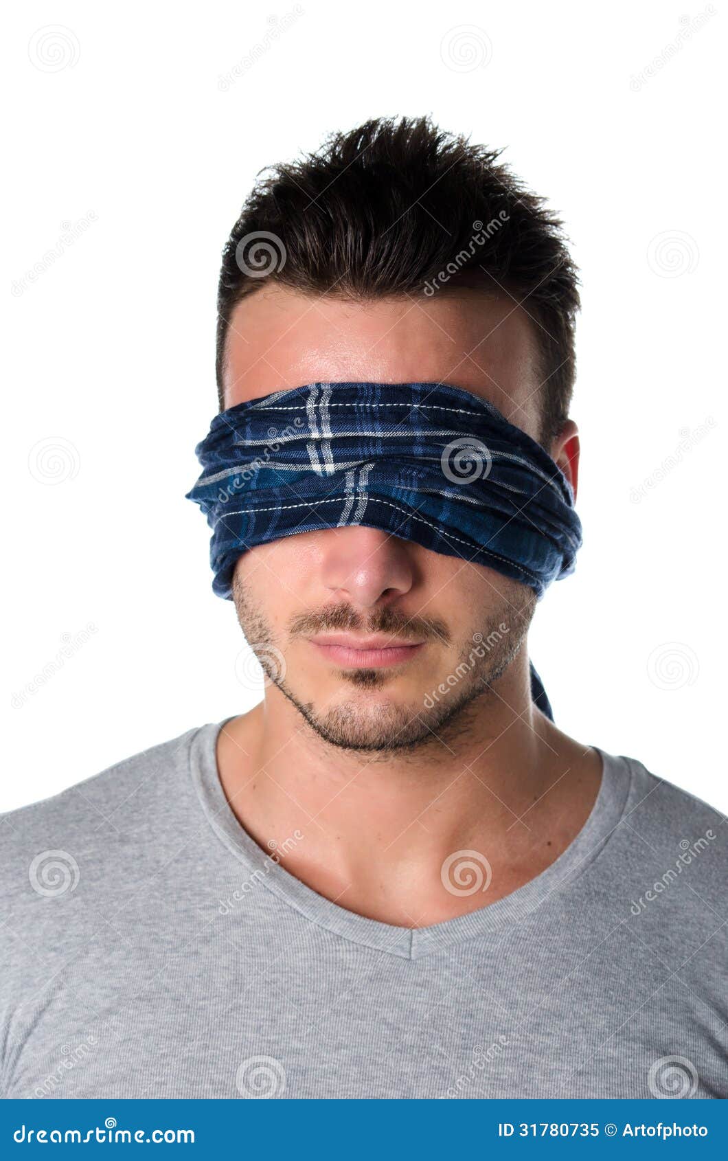 Headshot of Blindfolded Young Man Stock Image - Image of crisis ...