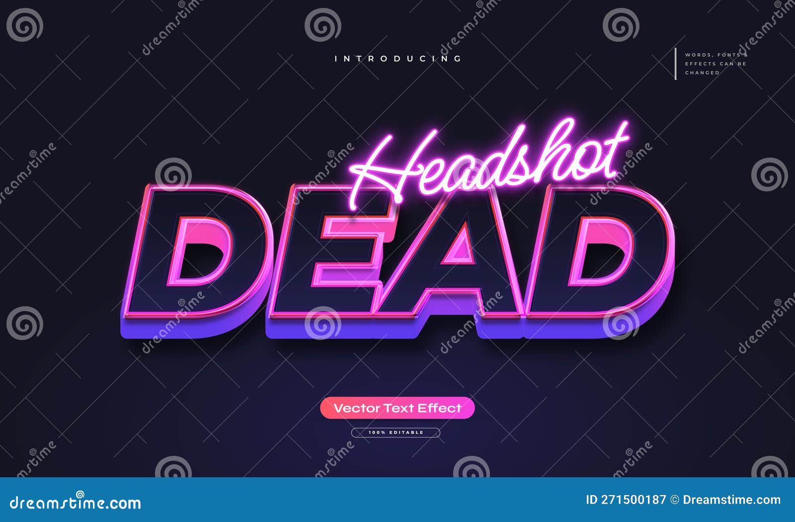 Headshot Dead Text with Retro Style, Glowing Neon and 3D Effect Stock ...