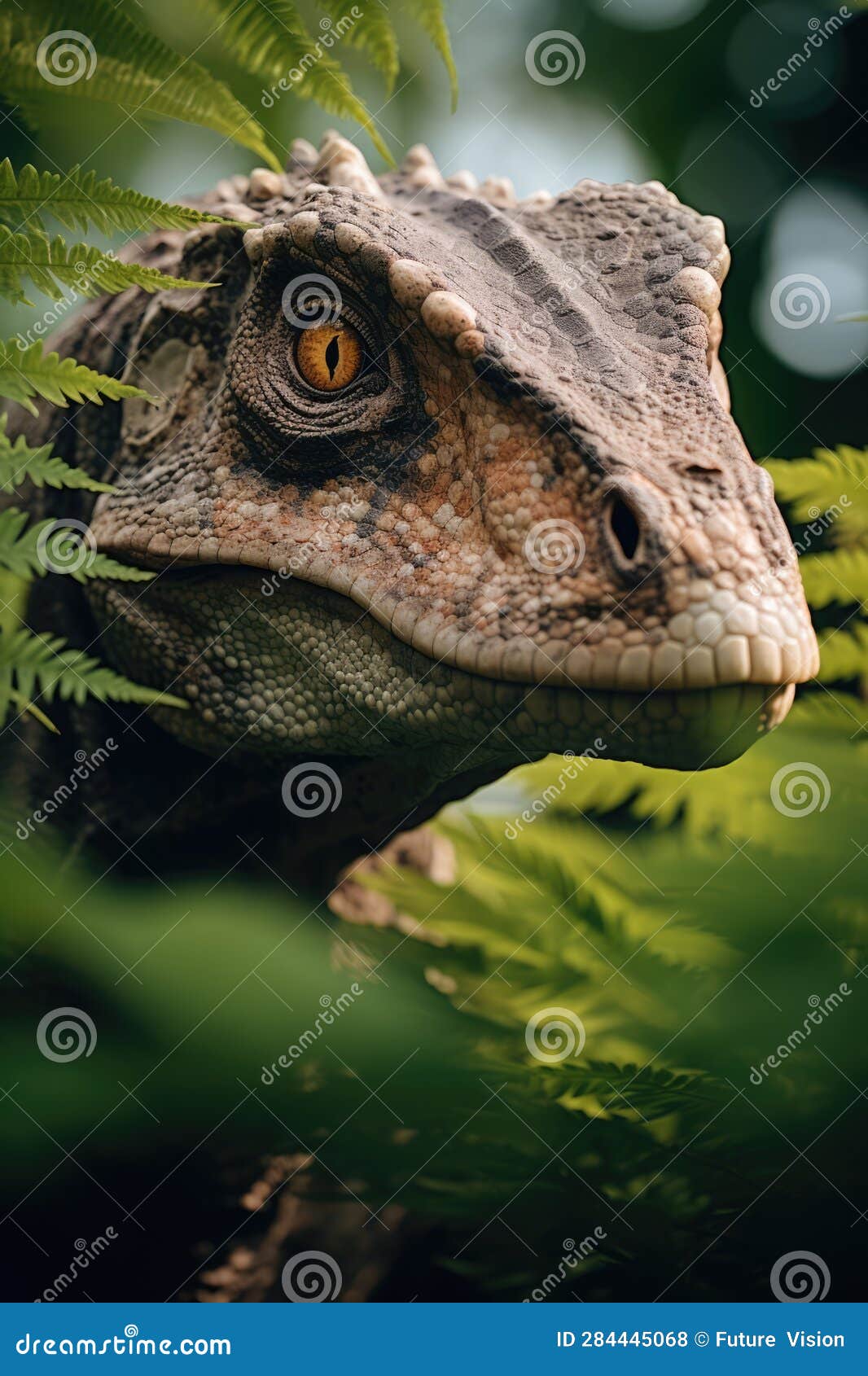 Headshot of Dinosaur with Plants in Forest, Created Using Generative Ai ...