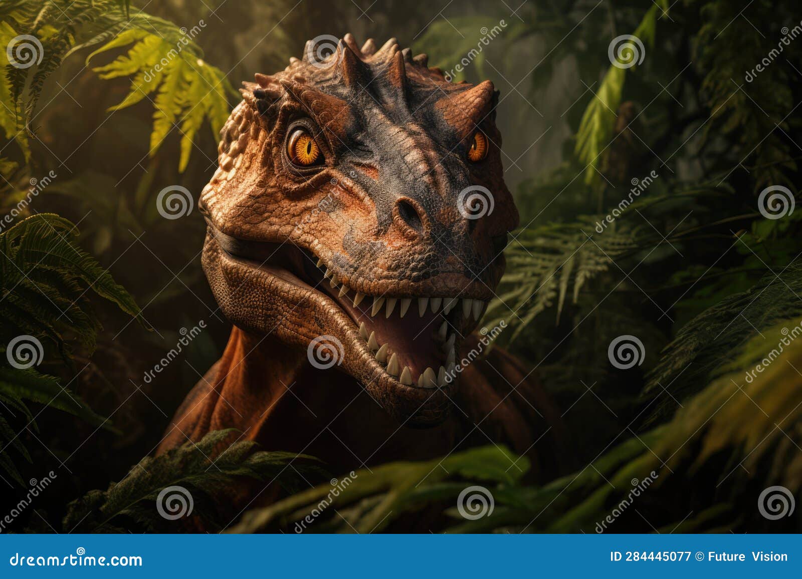 Headshot of Dinosaur with Plants in Forest, Created Using Generative Ai ...