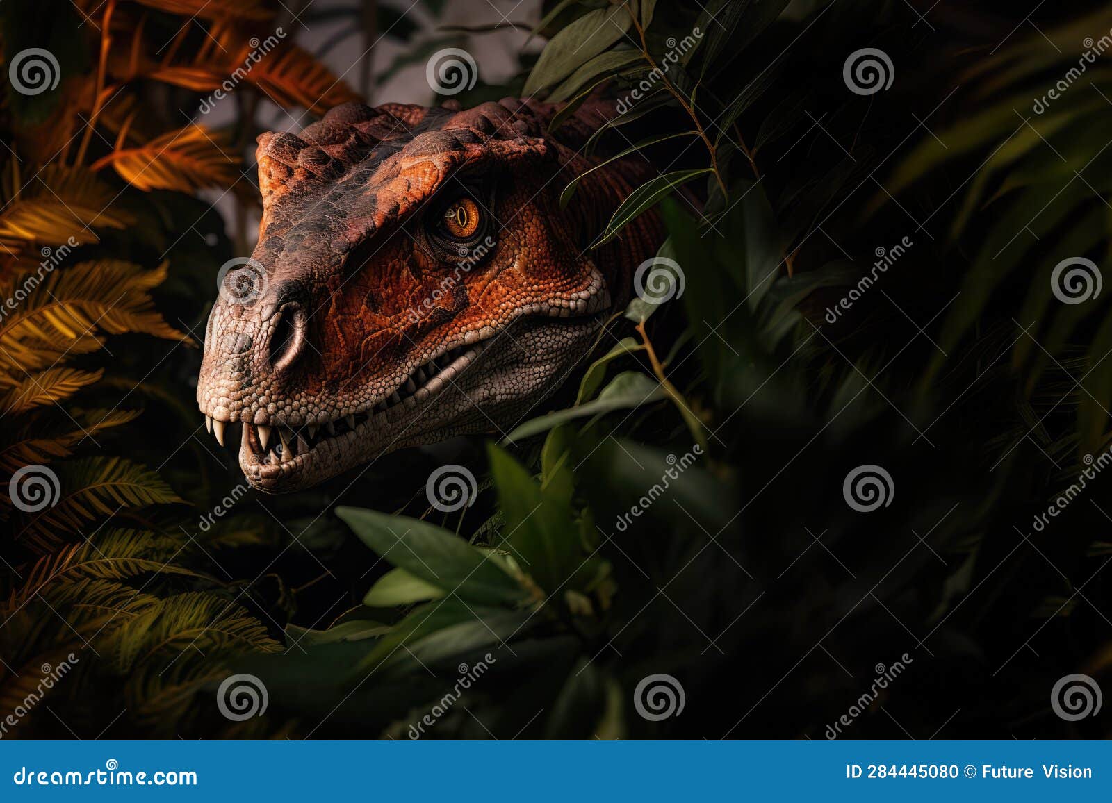 Headshot of Dinosaur with Plants in Forest, Created Using Generative Ai ...