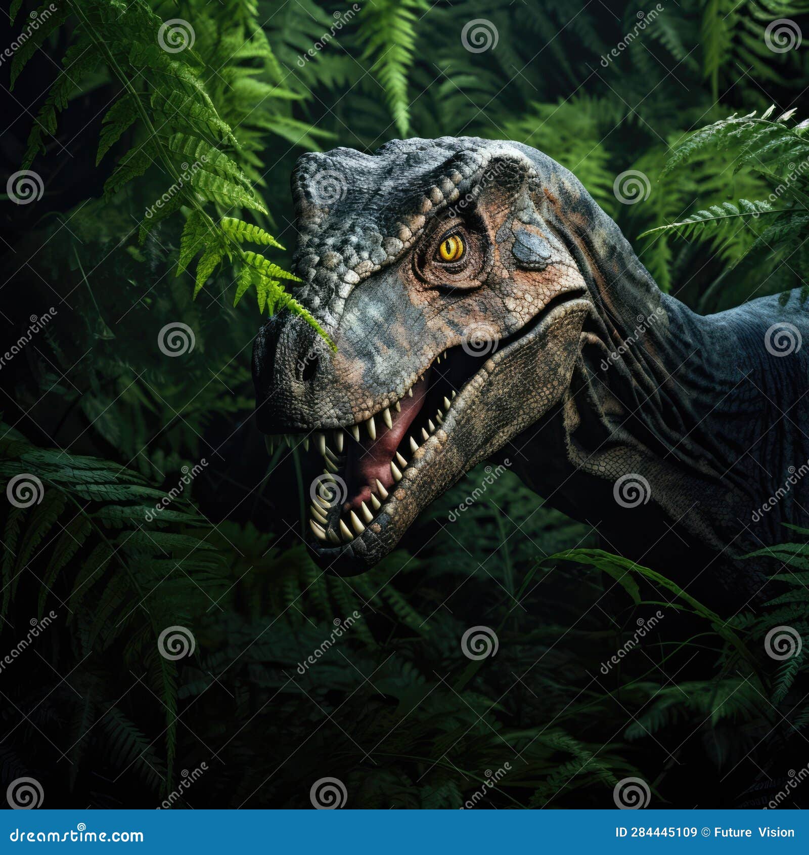 Headshot of Dinosaur with Plants in Forest, Created Using Generative Ai ...