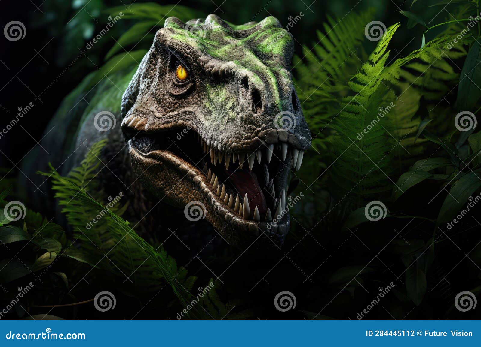 Headshot of Dinosaur with Plants in Forest, Created Using Generative Ai ...
