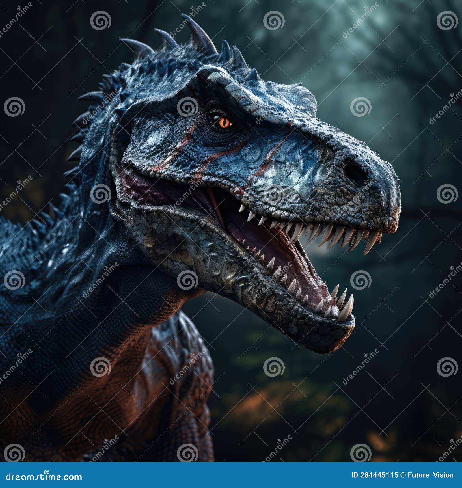 Headshot of Dinosaur with Plants in Forest, Created Using Generative Ai ...
