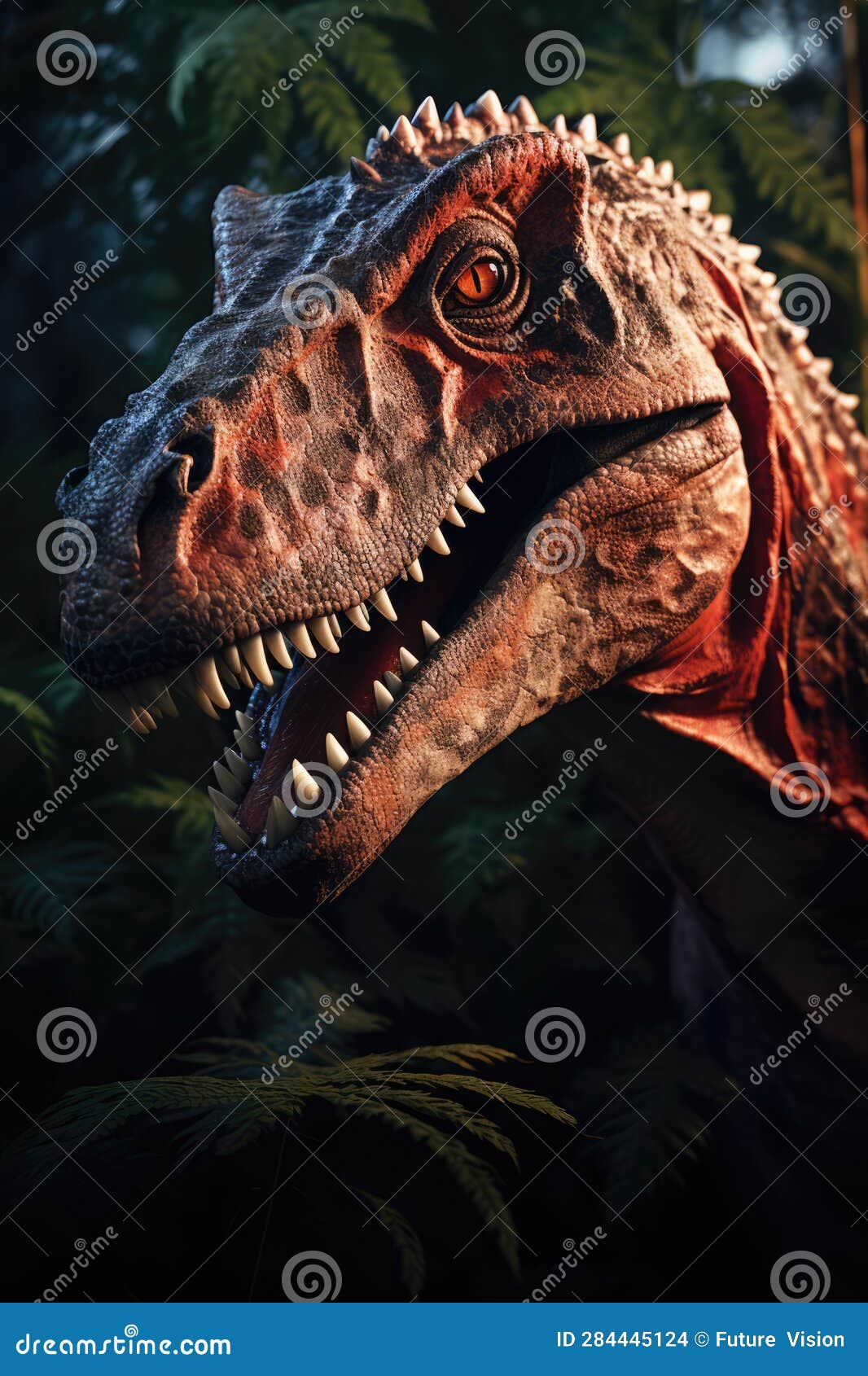 Headshot of Dinosaur with Plants in Forest, Created Using Generative Ai ...