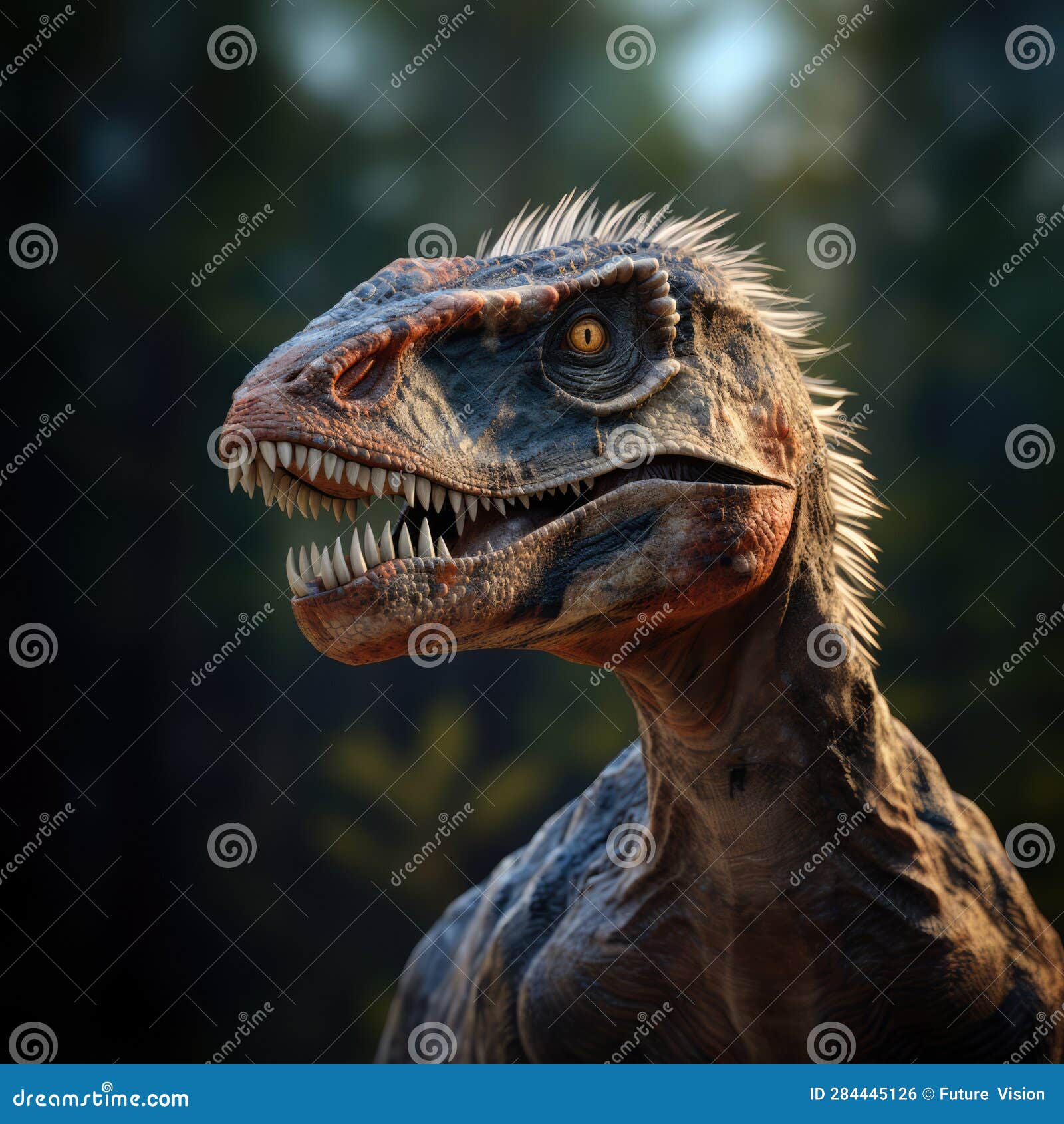 Headshot of Dinosaur with Plants in Forest, Created Using Generative Ai ...