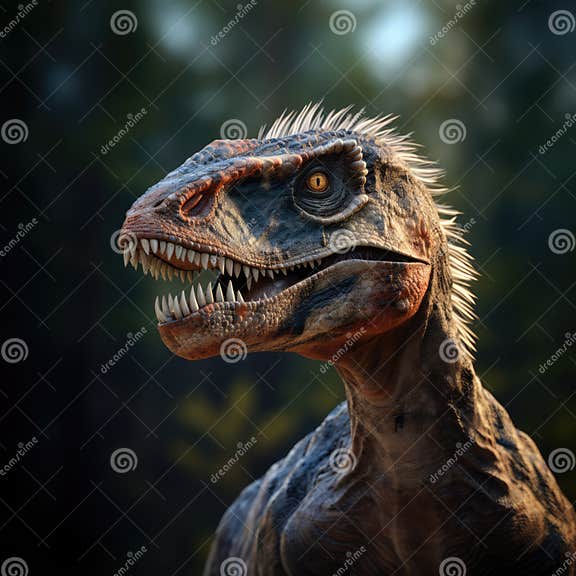 Headshot of Dinosaur with Plants in Forest, Created Using Generative Ai ...