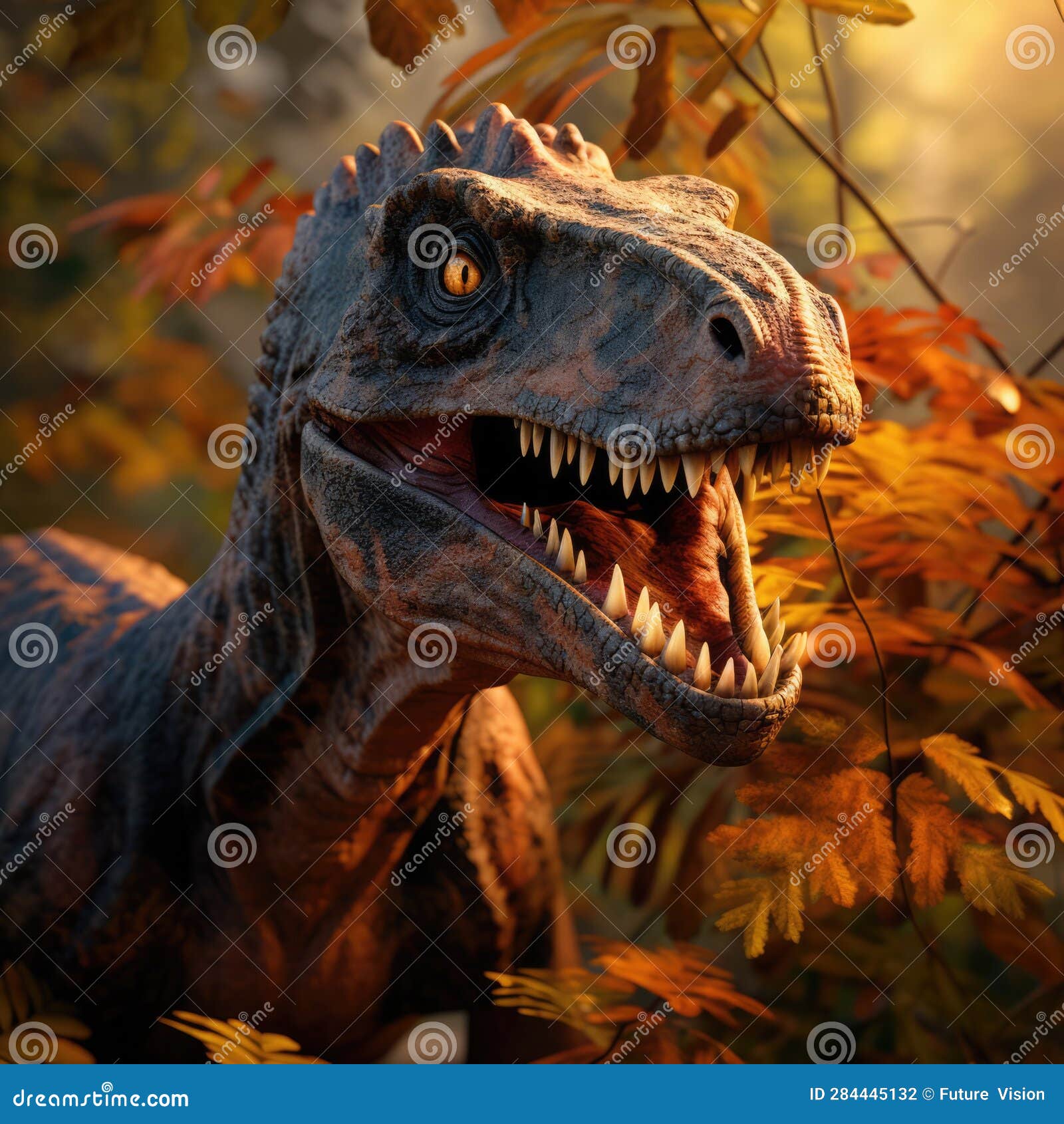 Headshot of Dinosaur with Plants in Forest, Created Using Generative Ai ...