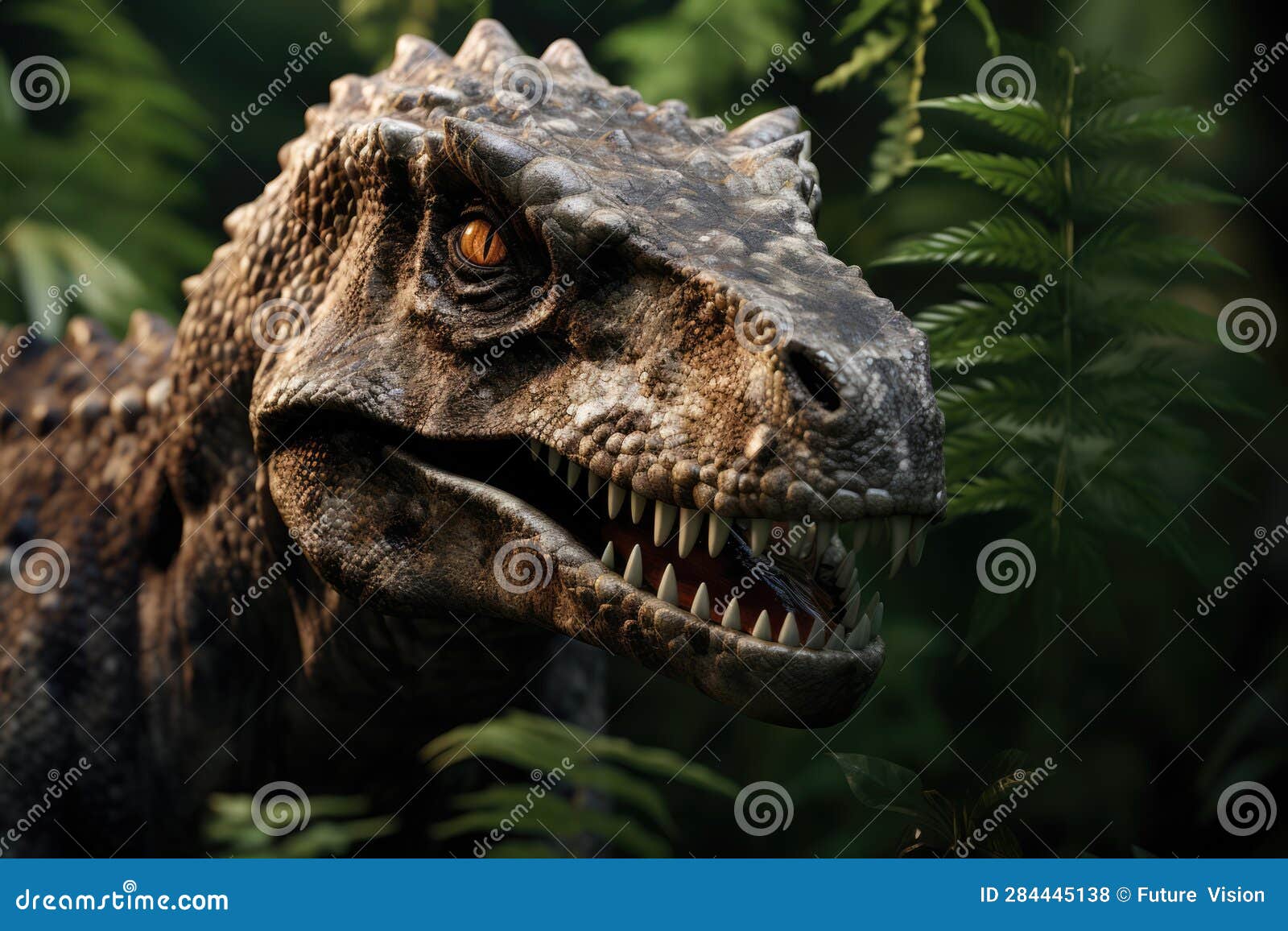 Headshot of Dinosaur with Plants in Forest, Created Using Generative Ai ...