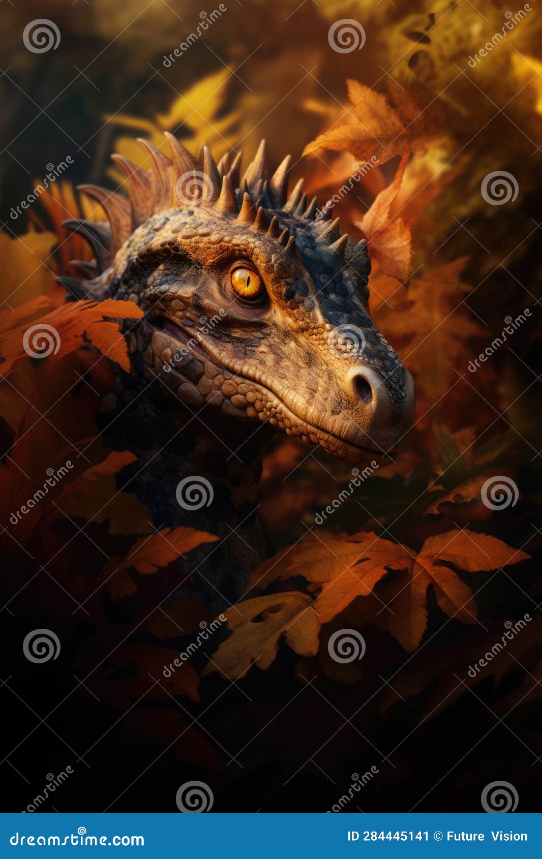 Headshot of Dinosaur with Plants in Forest, Created Using Generative Ai ...