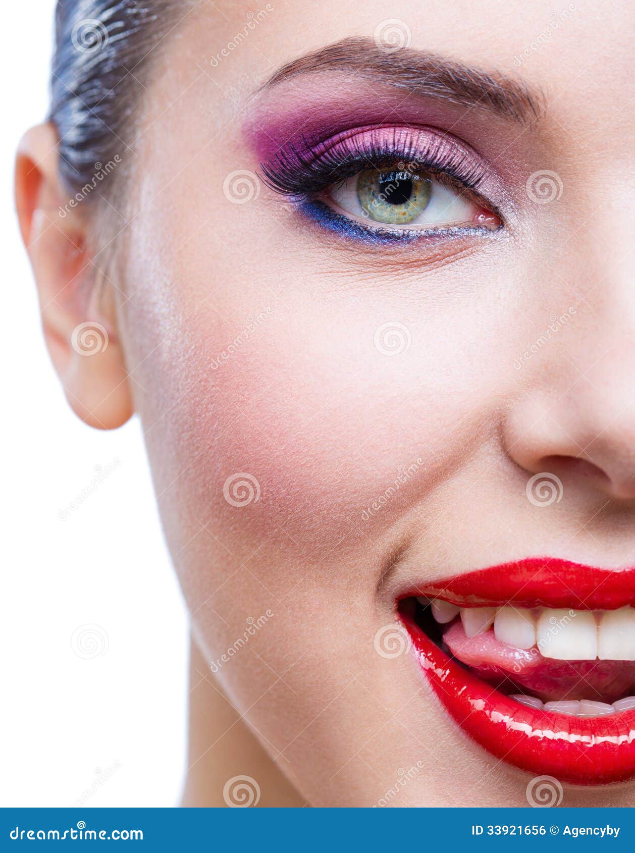 Headshot of Female Half-face with Bright Makeup Stock Photo - Image of ...