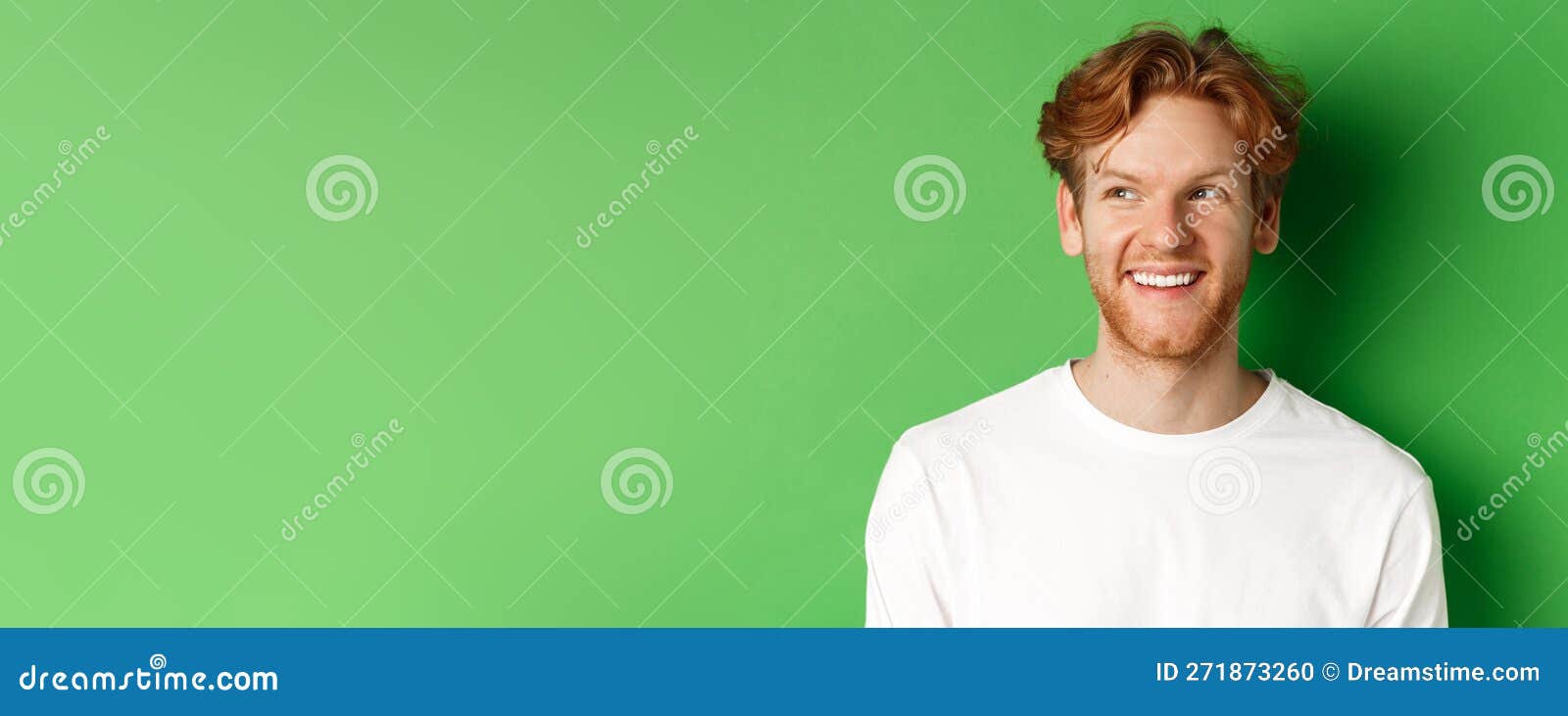 Headshot Of Happy Redhead Man With Beard Wearing White Long Sleeve