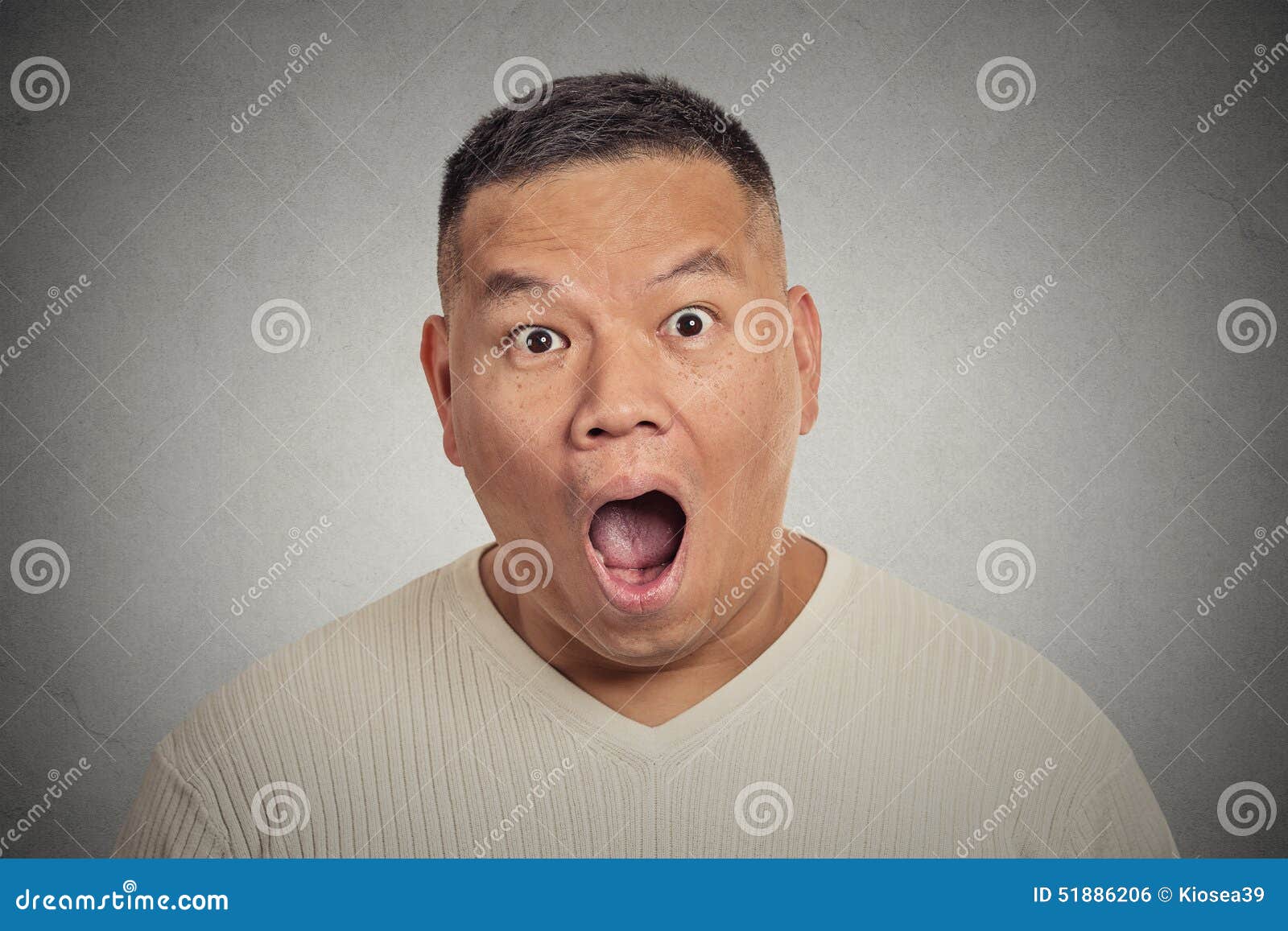 Headshot Shocked Surprised Man Isolated On Grey Background Stock Photo ...