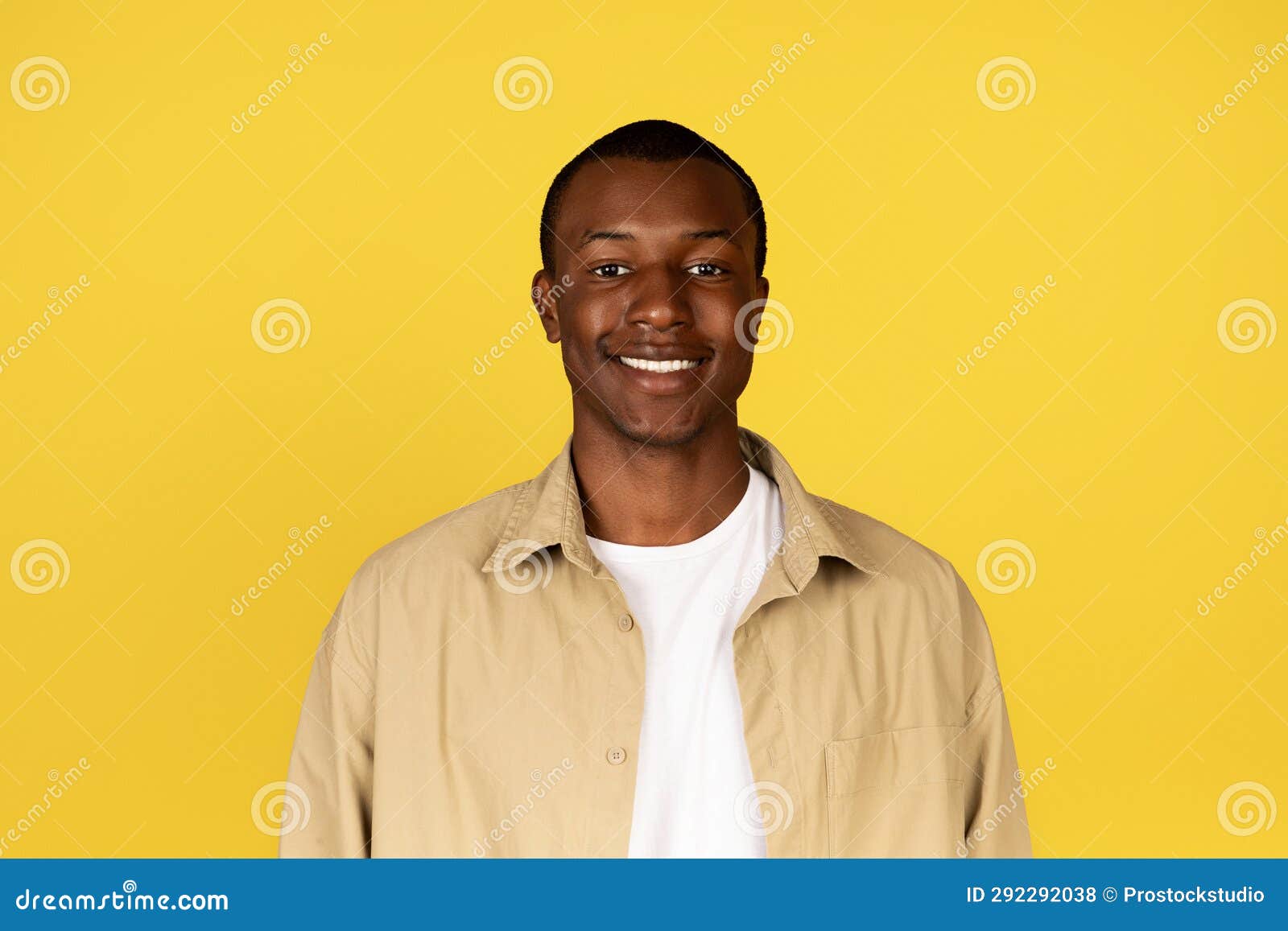 Headshot Of Smiling Millennial African American Guy In Casual Stock