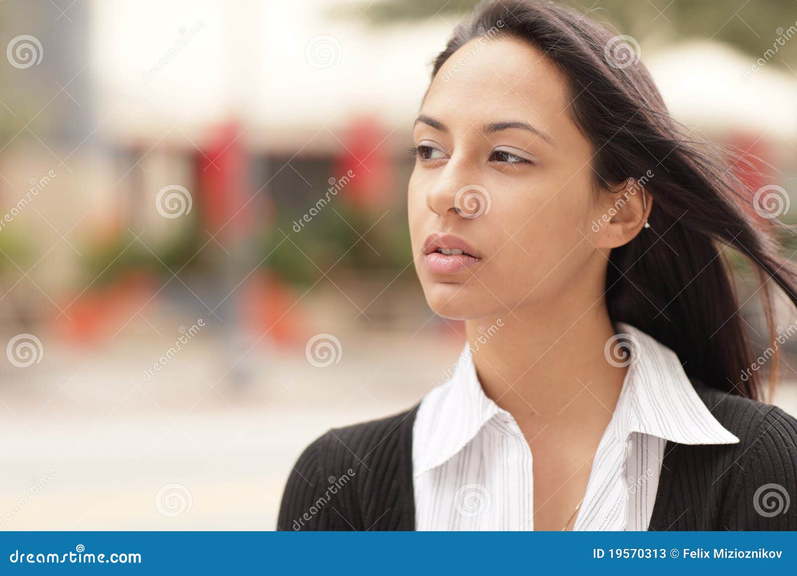 Headshot of a Woman Glancing Away Stock Image - Image of latin, collar ...