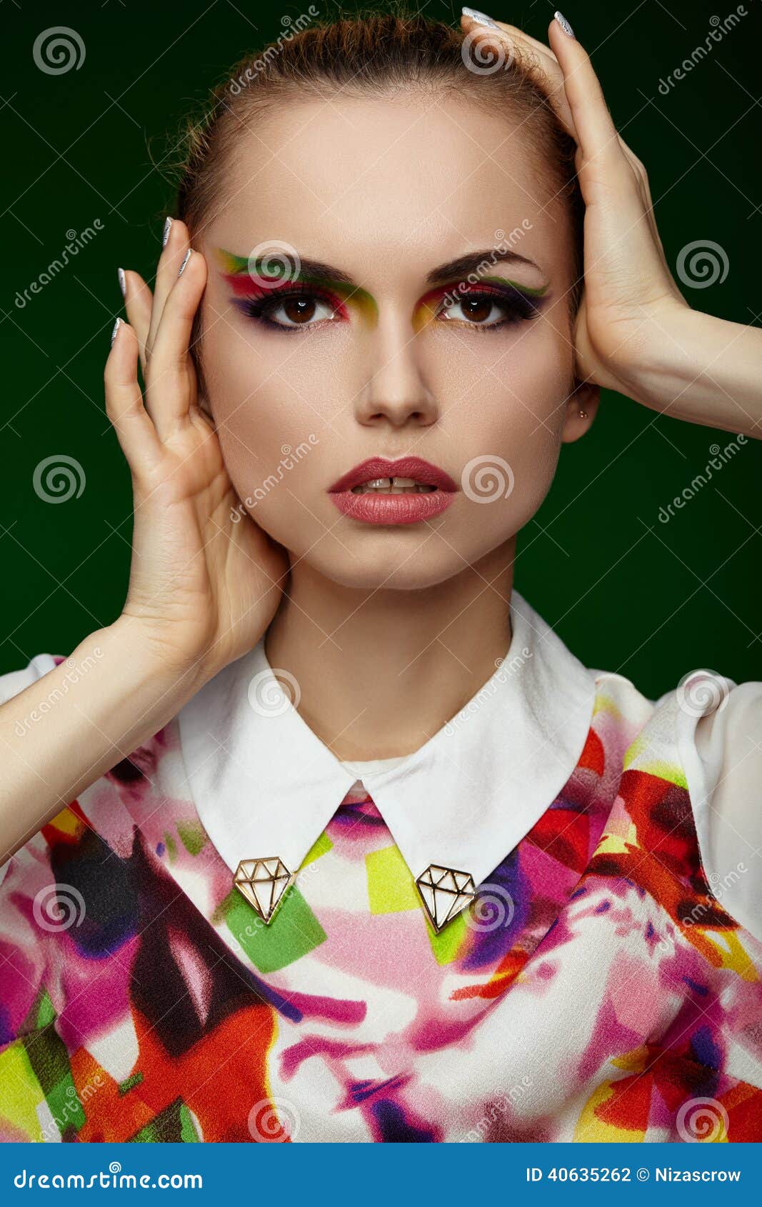 Headshot of a Woman with Triple Color Make Up Stock Photo - Image of ...