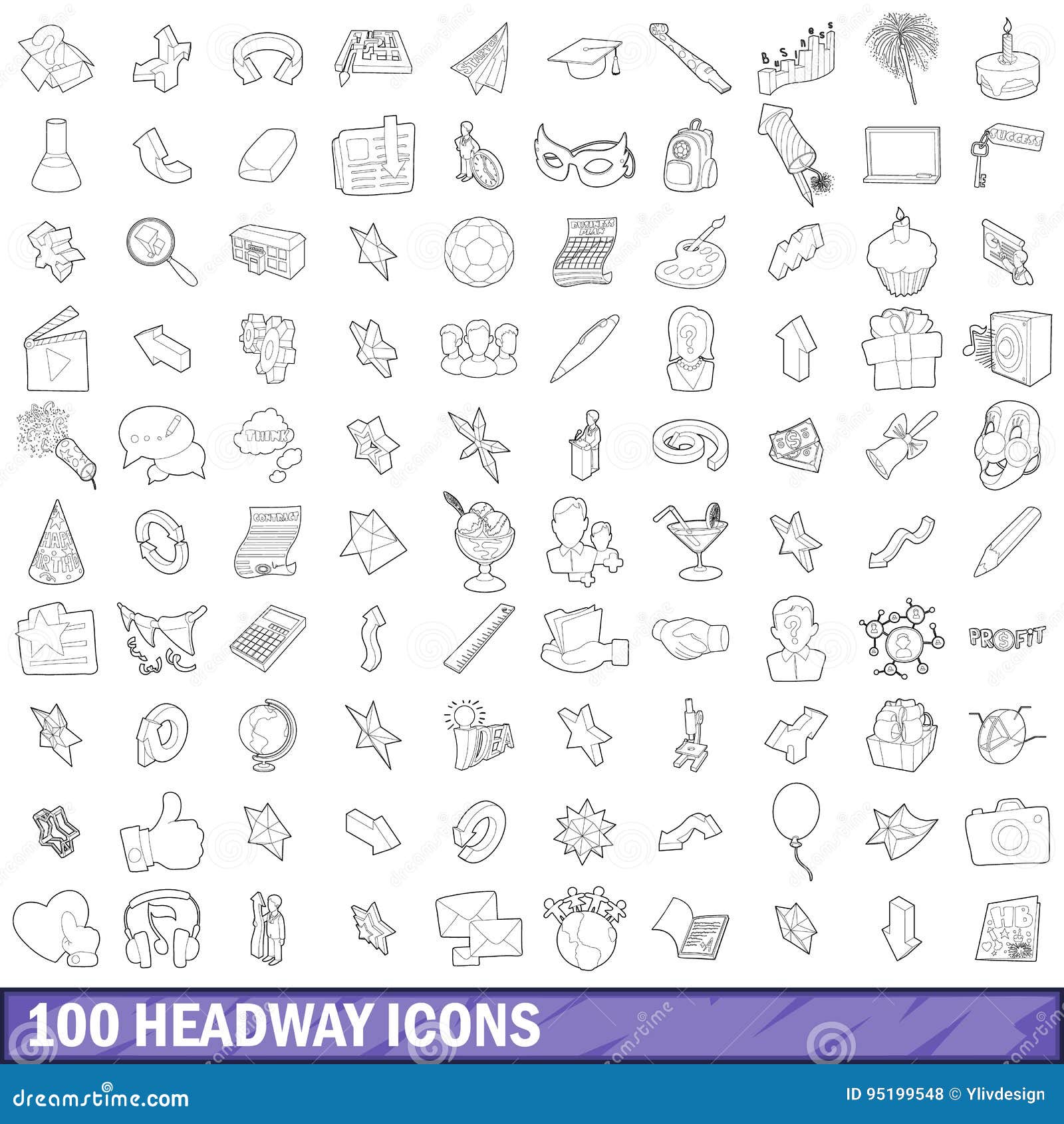 100 Headway Icons Set, Outline Style Stock Vector - Illustration of ...