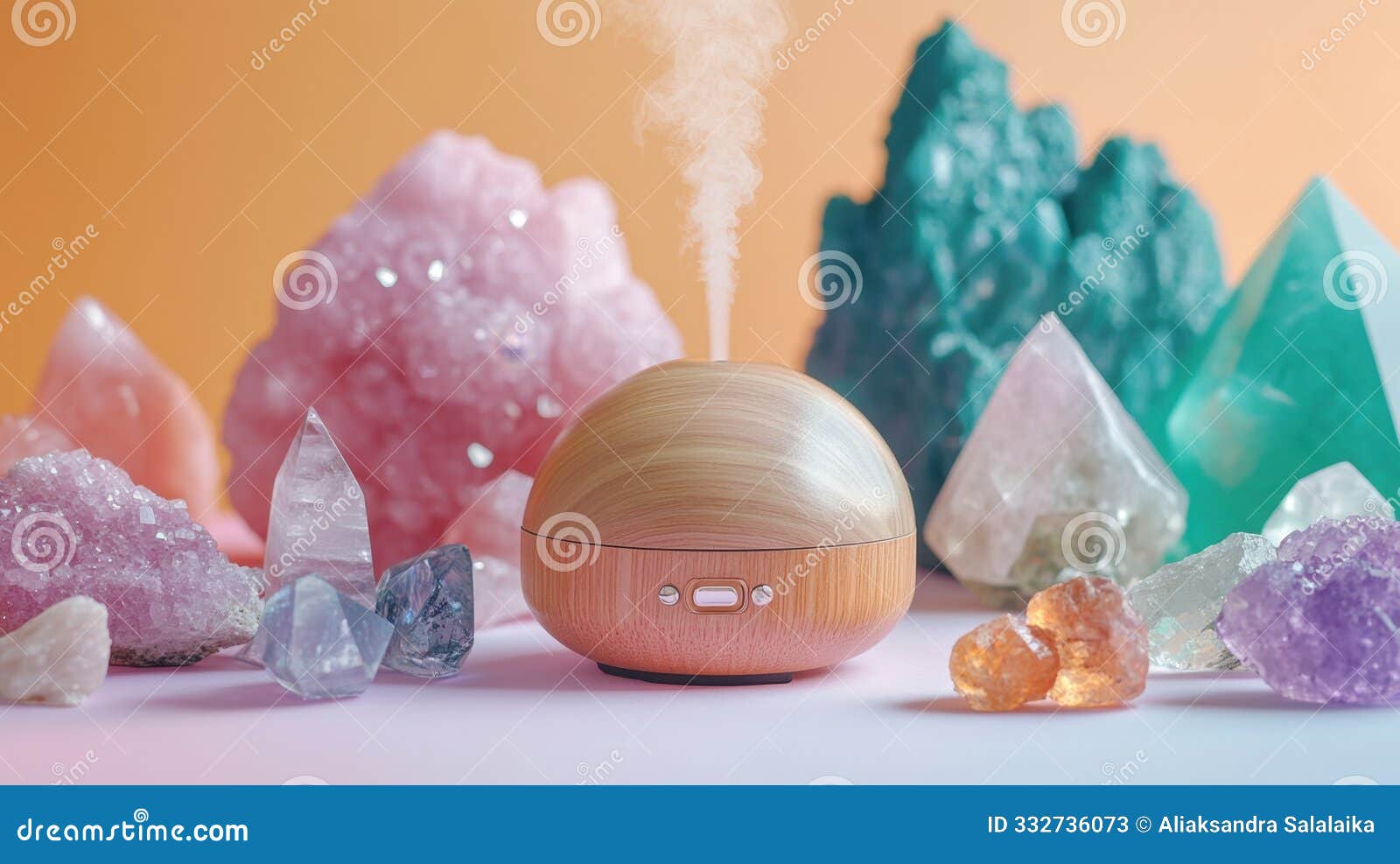 Healing Crystals and Aromatherapy Diffuser Displayed on a Pastel ...
