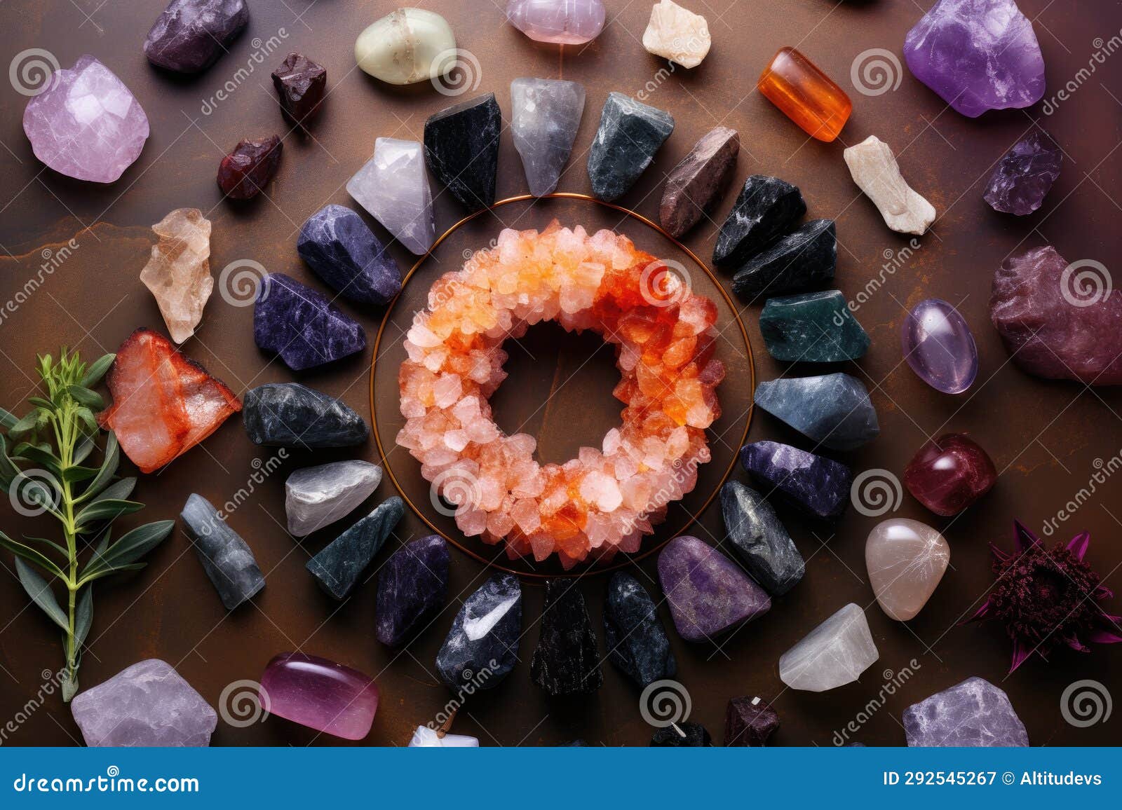 Healing Crystals Arranged in a Circle Stock Image - Image of natural ...