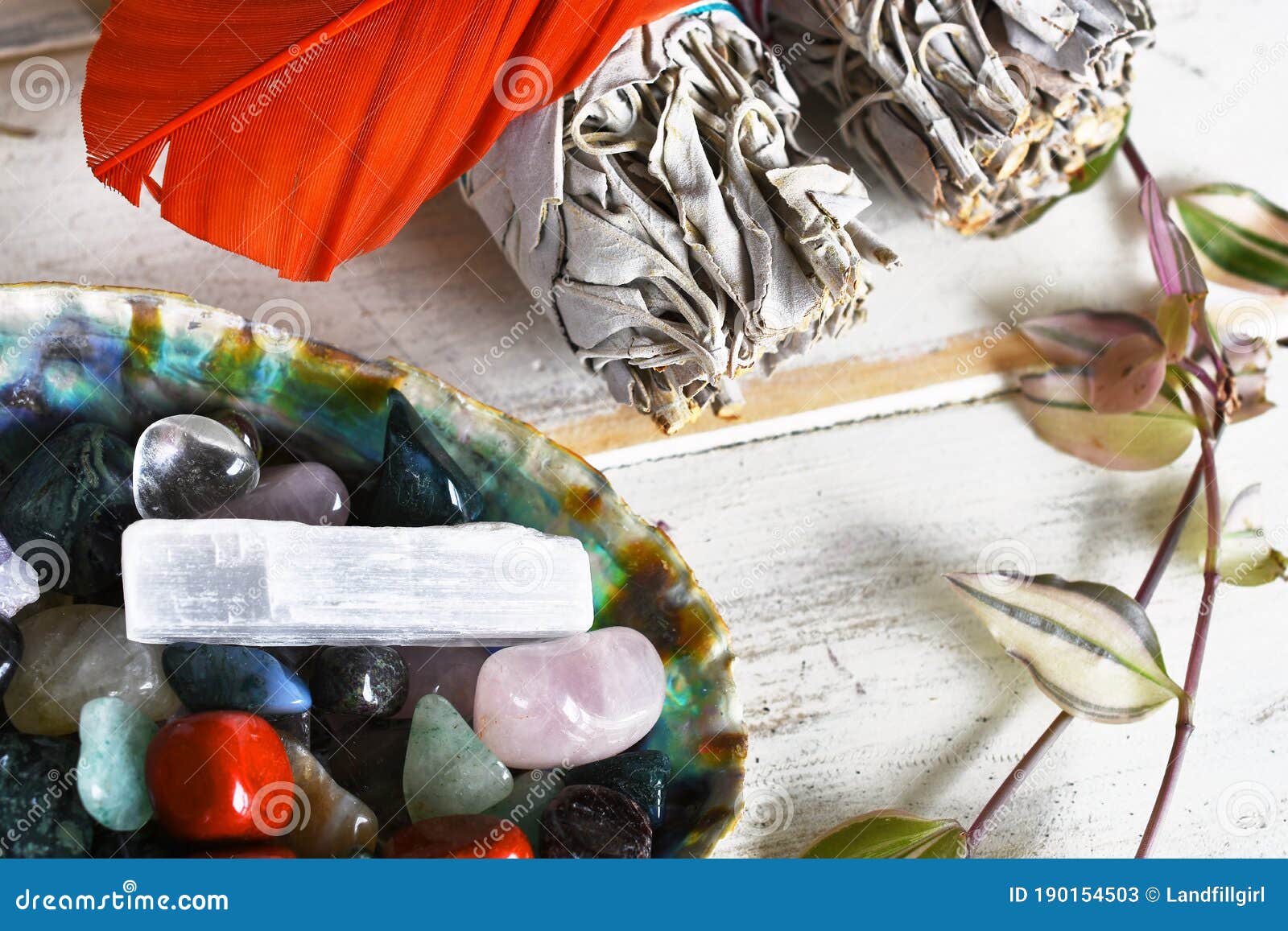Healing Crystals and White Sage Bundles Stock Image - Image of opal ...