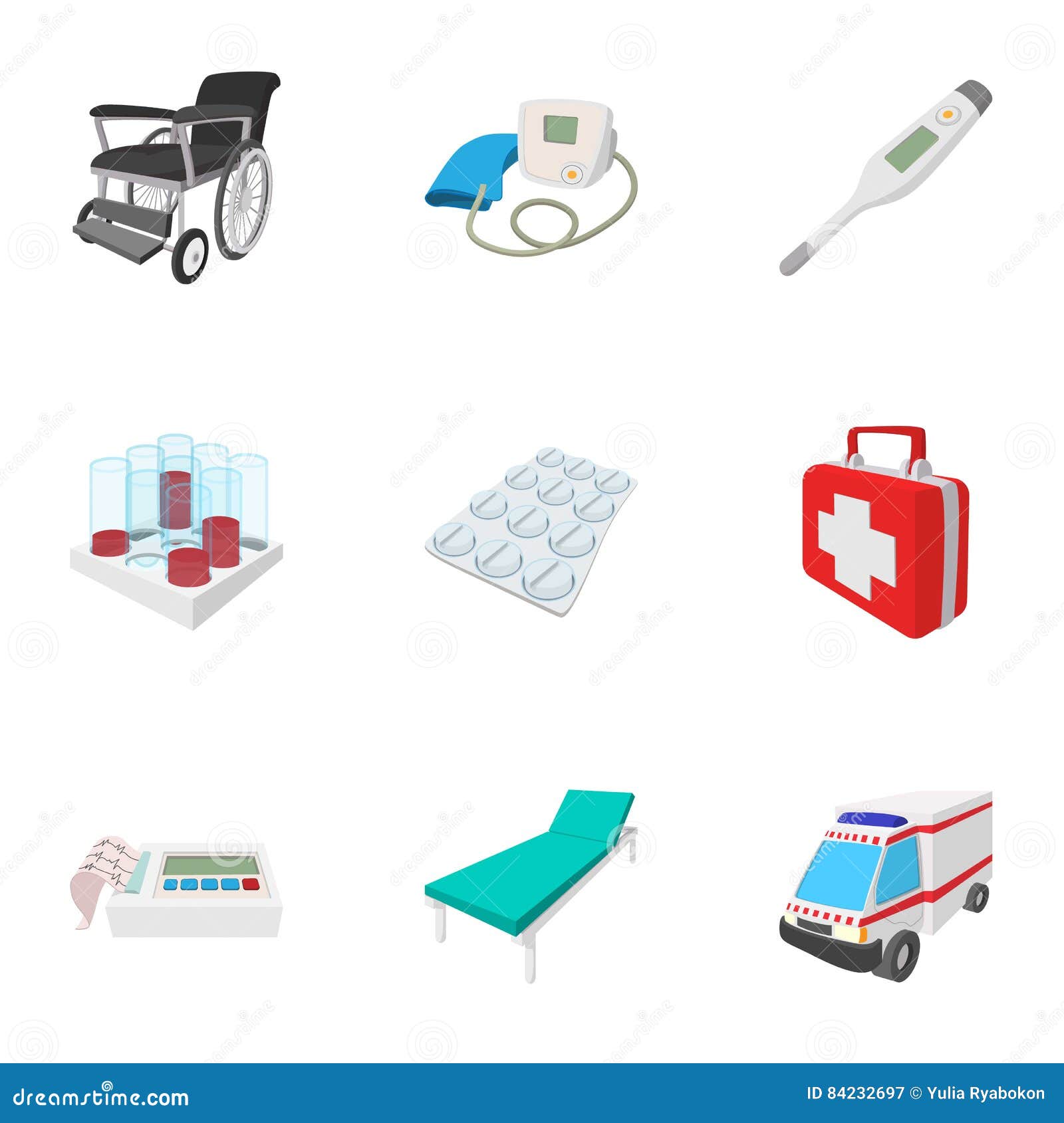 Healing Icons Set, Cartoon Style Stock Vector - Illustration of machine ...