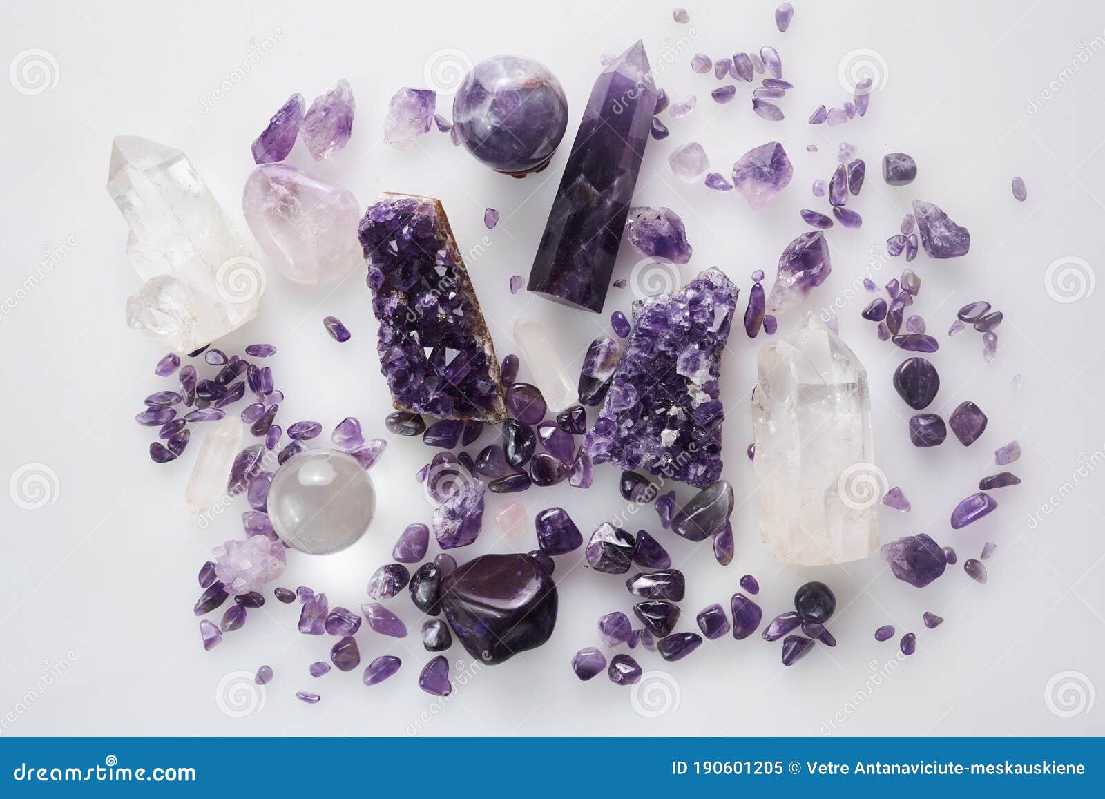 Healing Purple Amethyst Stones on White Background. Crystals for Ritual ...