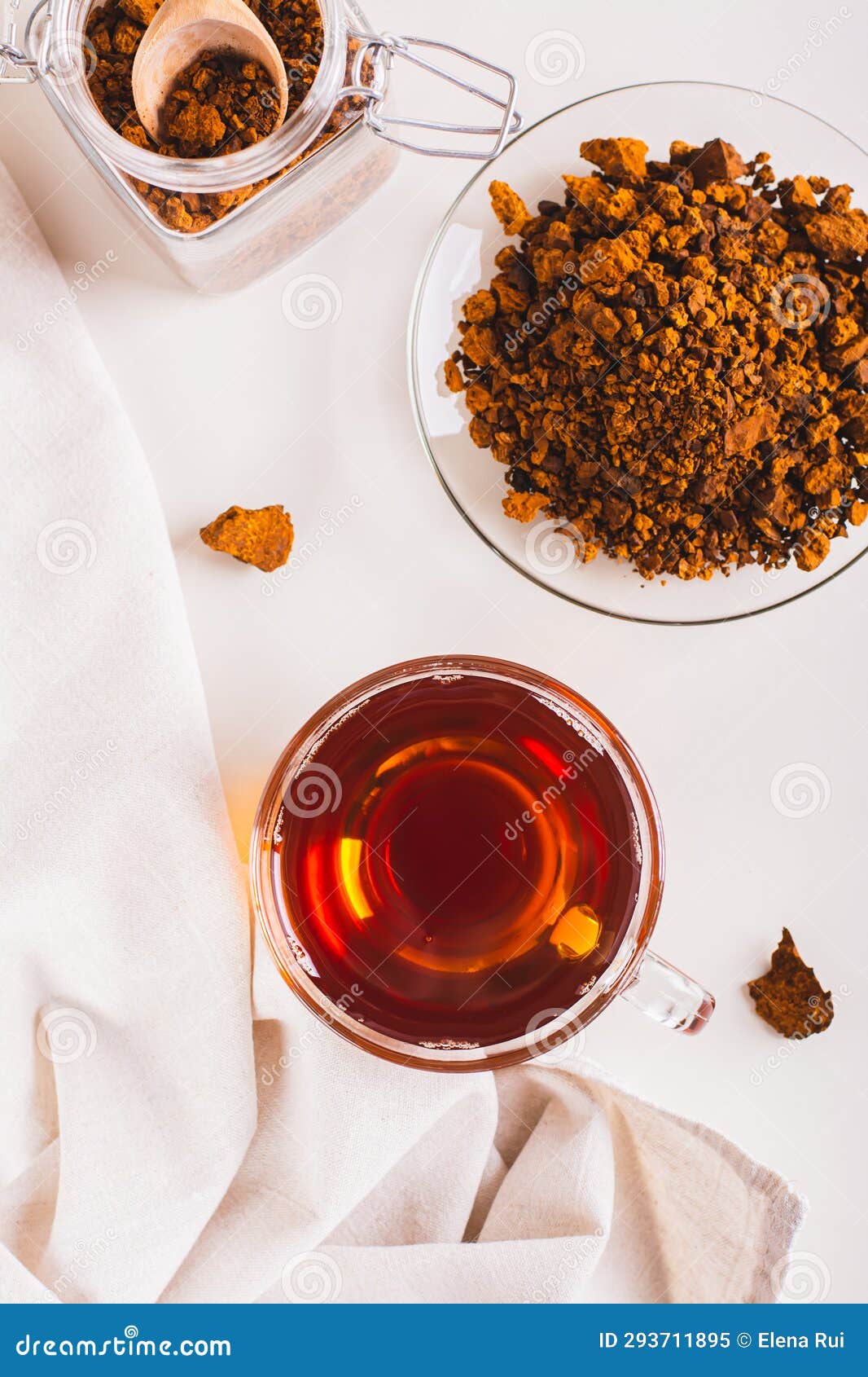 Healing Tea from Wild Birch Chaga Mushroom in a Cup on the Table Top ...