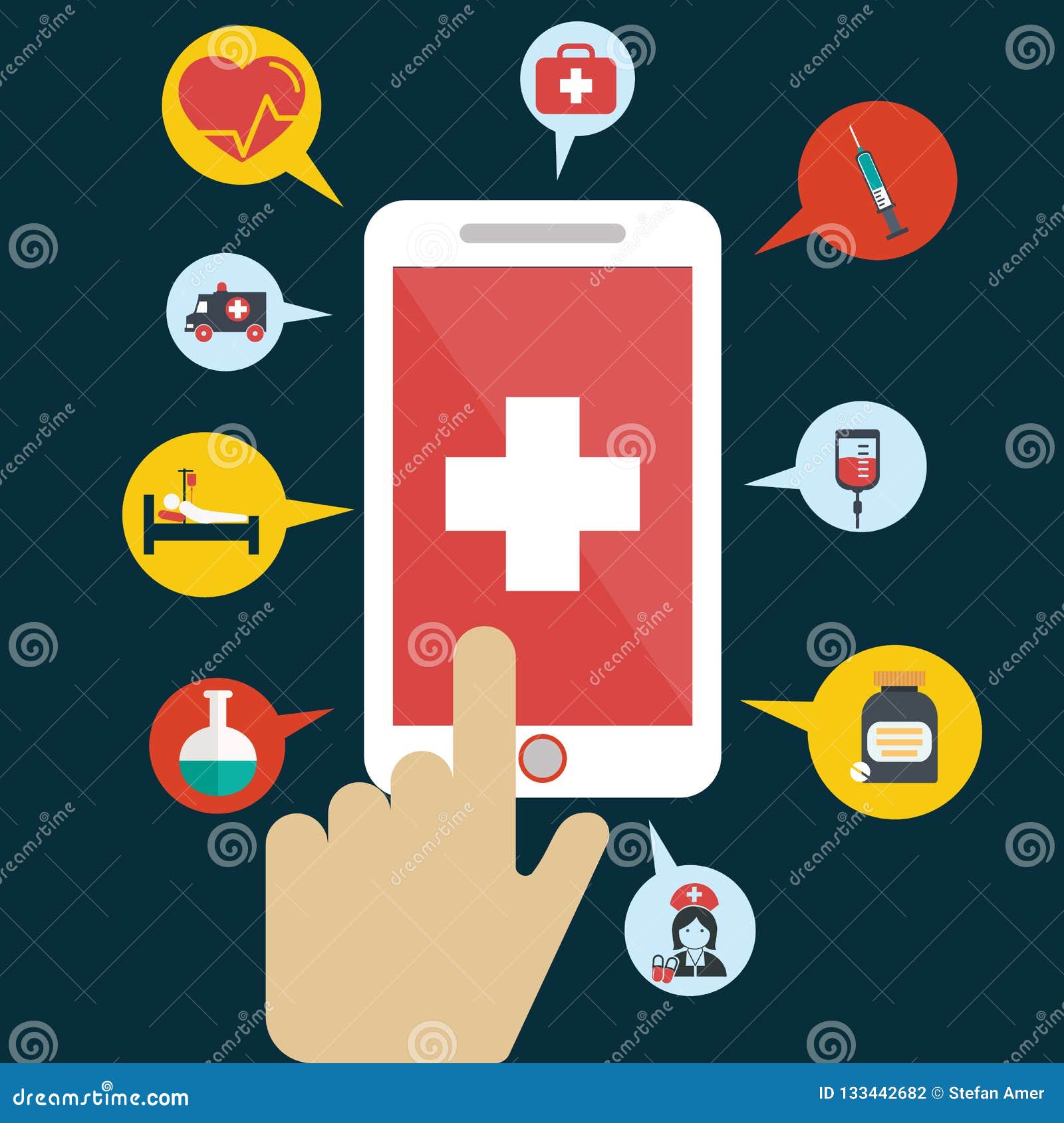 Health Application on a Smartphone. Open with Hand Cursor Stock ...